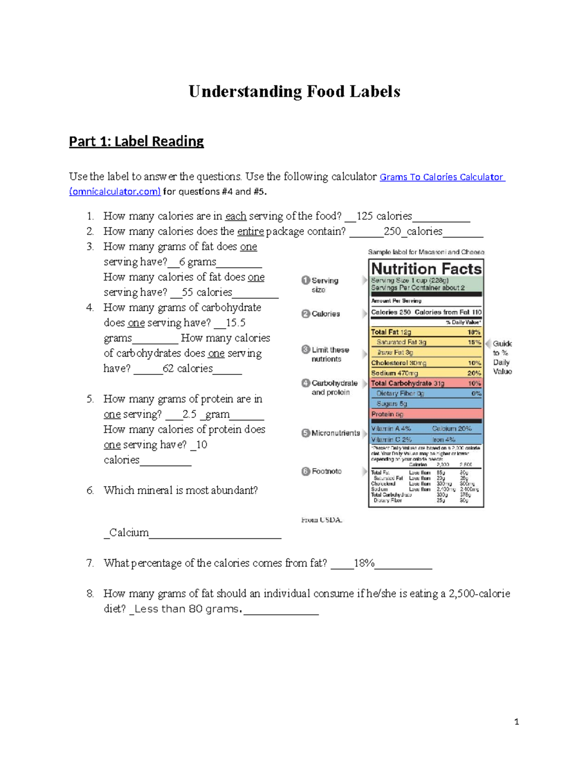 A2.02.1 Food Label Reading & Nutrition Calculations Guide - Studocu