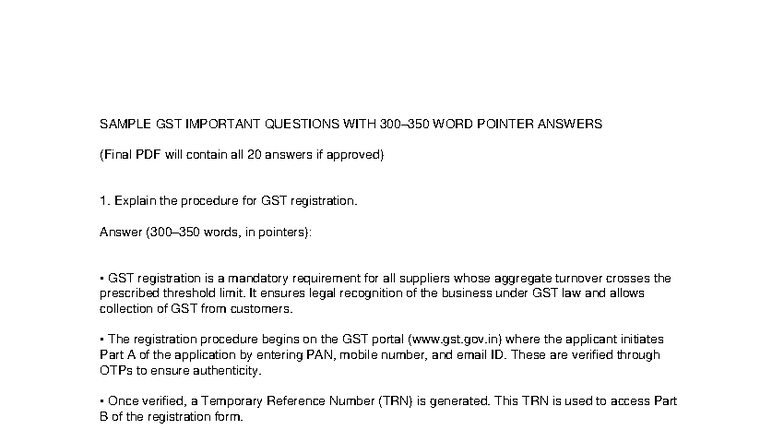 SAMPLE GST IMPORTANT QUESTIONS & POINTER ANSWERS (Final PDF) - Studocu
