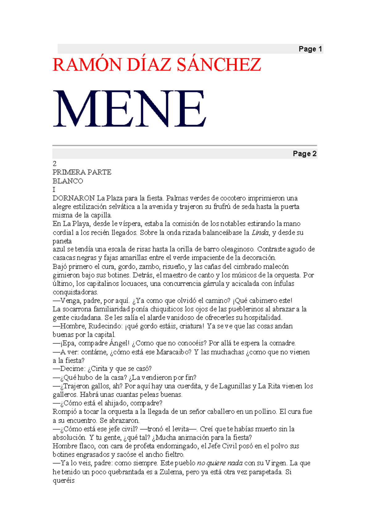 Mene - libro de Mene Novela de Ramón Díaz Sánchez - Page 2 Page 1 RAMÓN ...