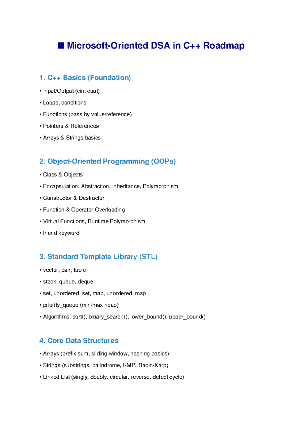 DSA C++ Roadmap: Essential Concepts for Microsoft Interviews - Studocu
