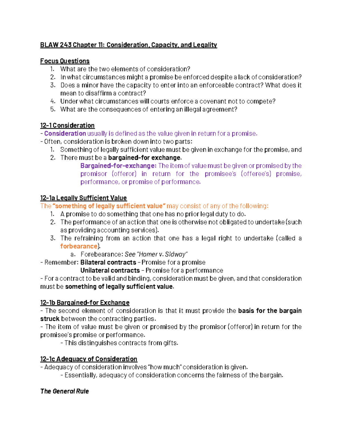 BLAW 243 Chapter 12: Understanding Consideration and Capacity in ...