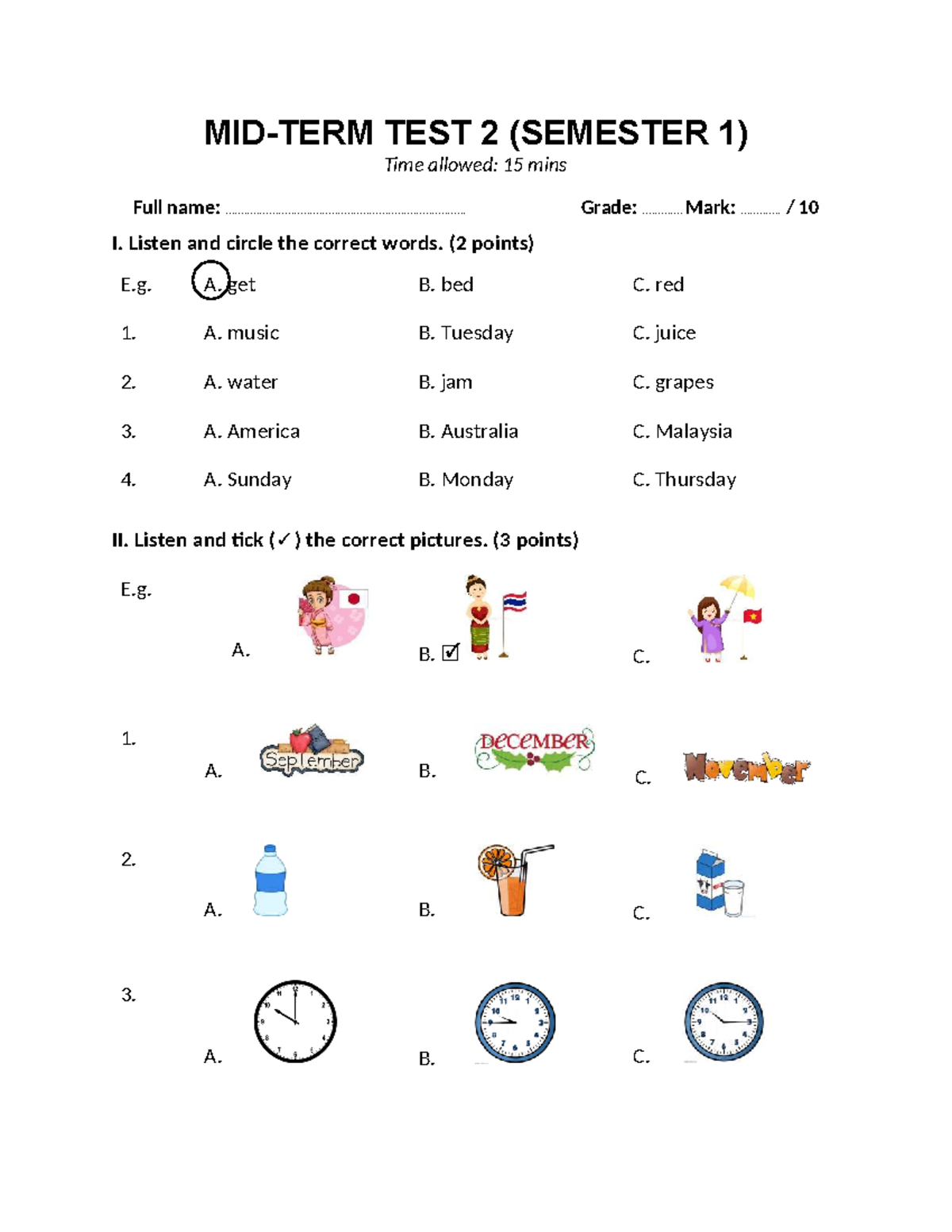 Mid-term Test 2 (SEM 1): Listening & Reading Comprehension - Studocu
