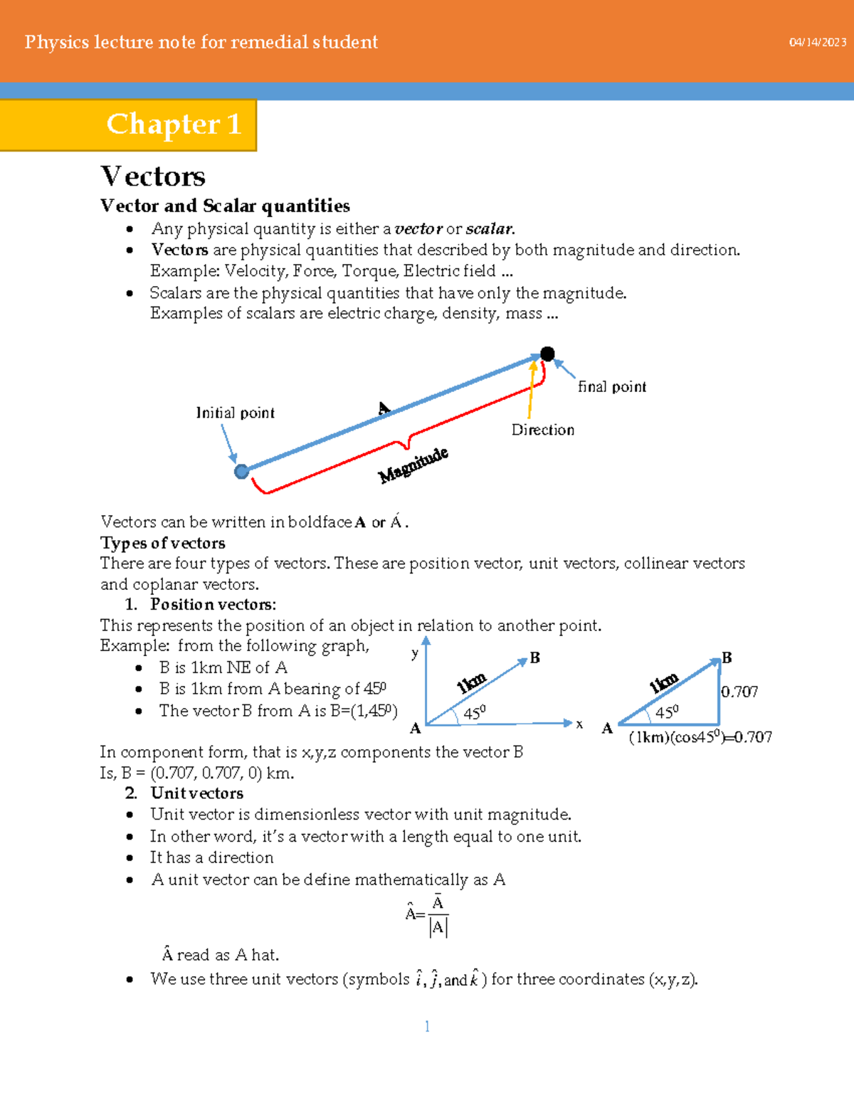 Vectors: Definitions, Types, and Operations (Physics CH1) - Studocu