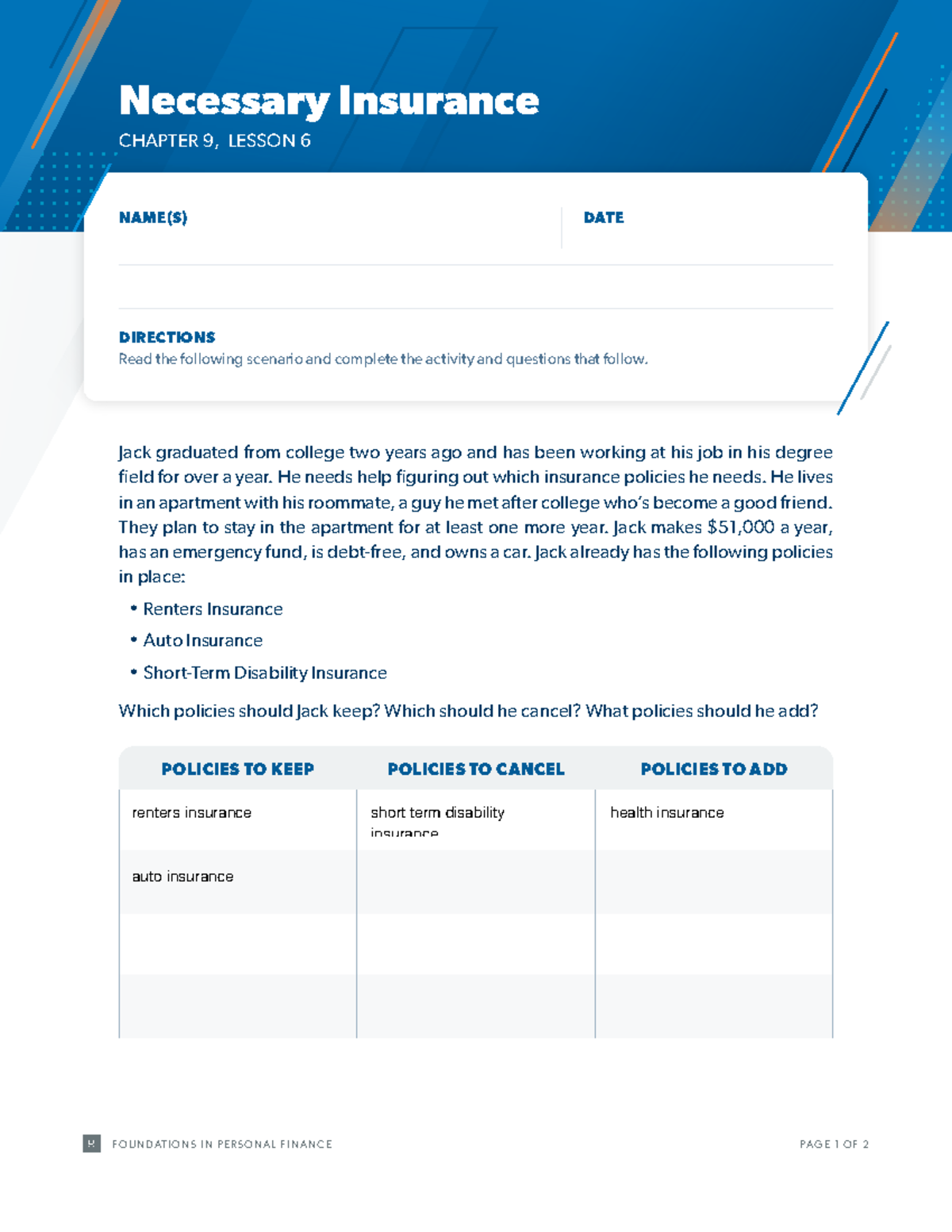 Los-5: Graded Work on Insurance - Ch. 9, Lesson 6 Personal Finance ...