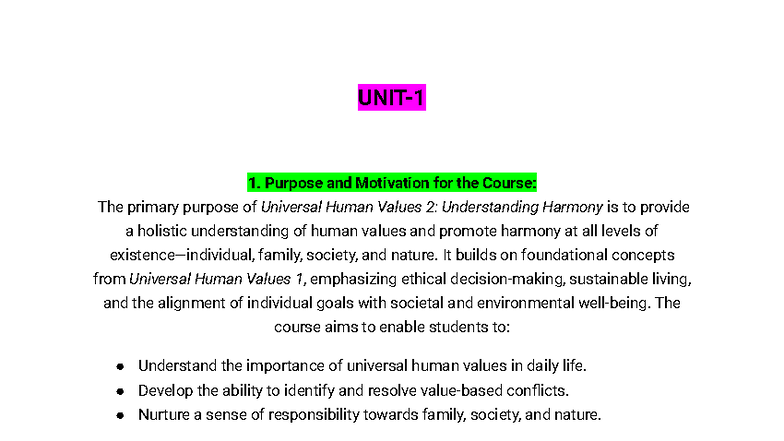 Universal Human Values 2: Understanding Harmony and Fulfillment - Studocu