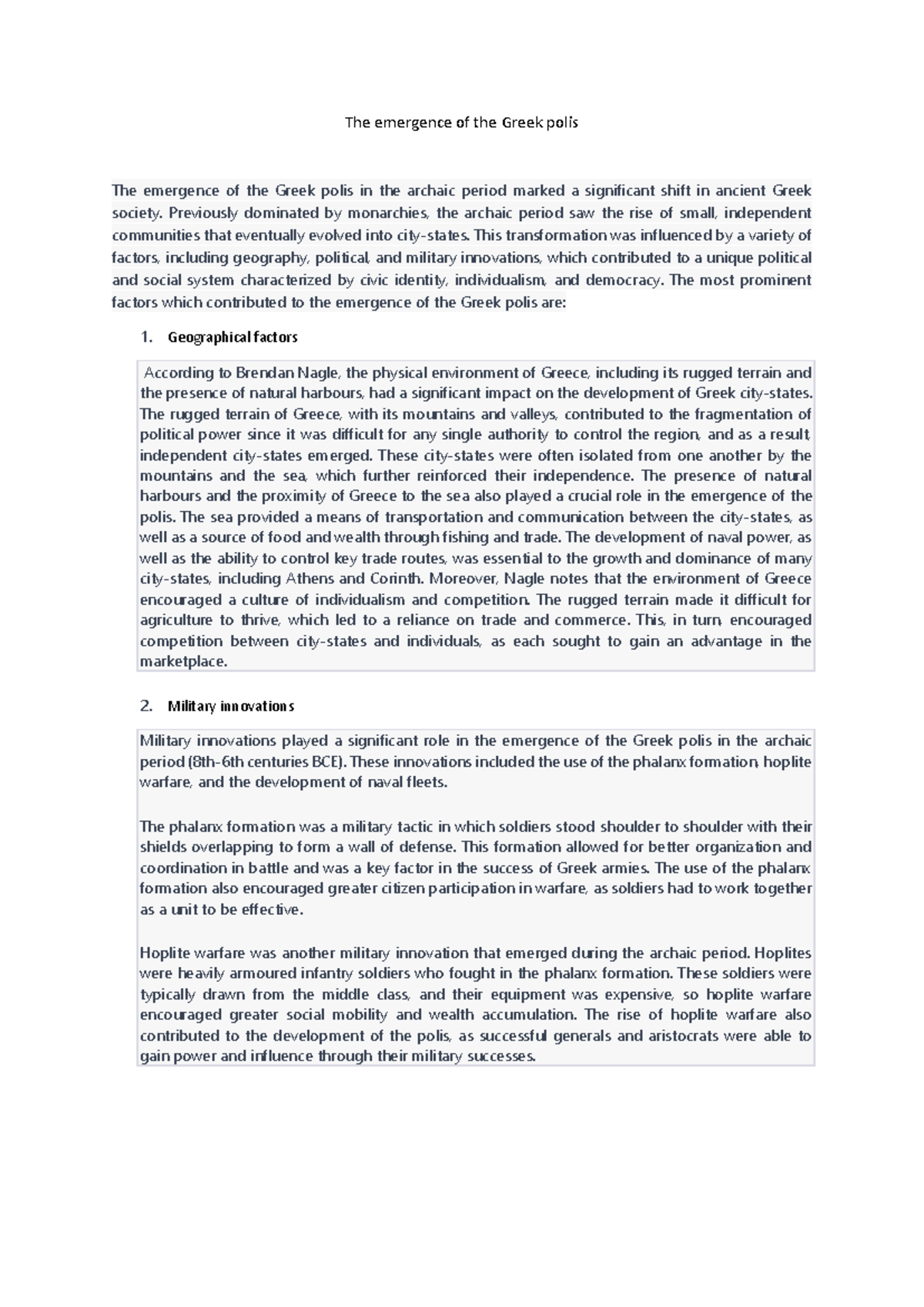 The Emergence of the Greek Polis: Influences & Developments (GHSF ...