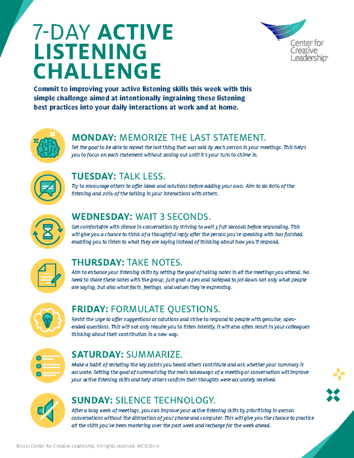 7-Day Active Listening Challenge: Enhance Skills with CCL - Studocu