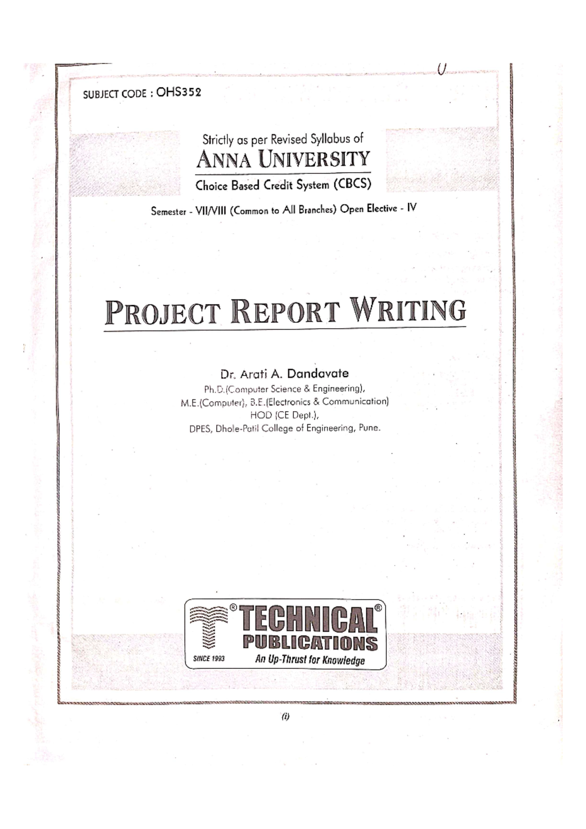 OHS352 PRW《Unit-3》 - This is the pdf of the Paper of Project Report Writing in the 6th semester ...