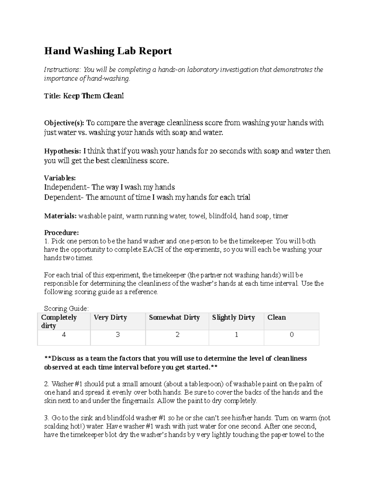 07 06 hand washing lab report template - Hand Washing Lab Report ...