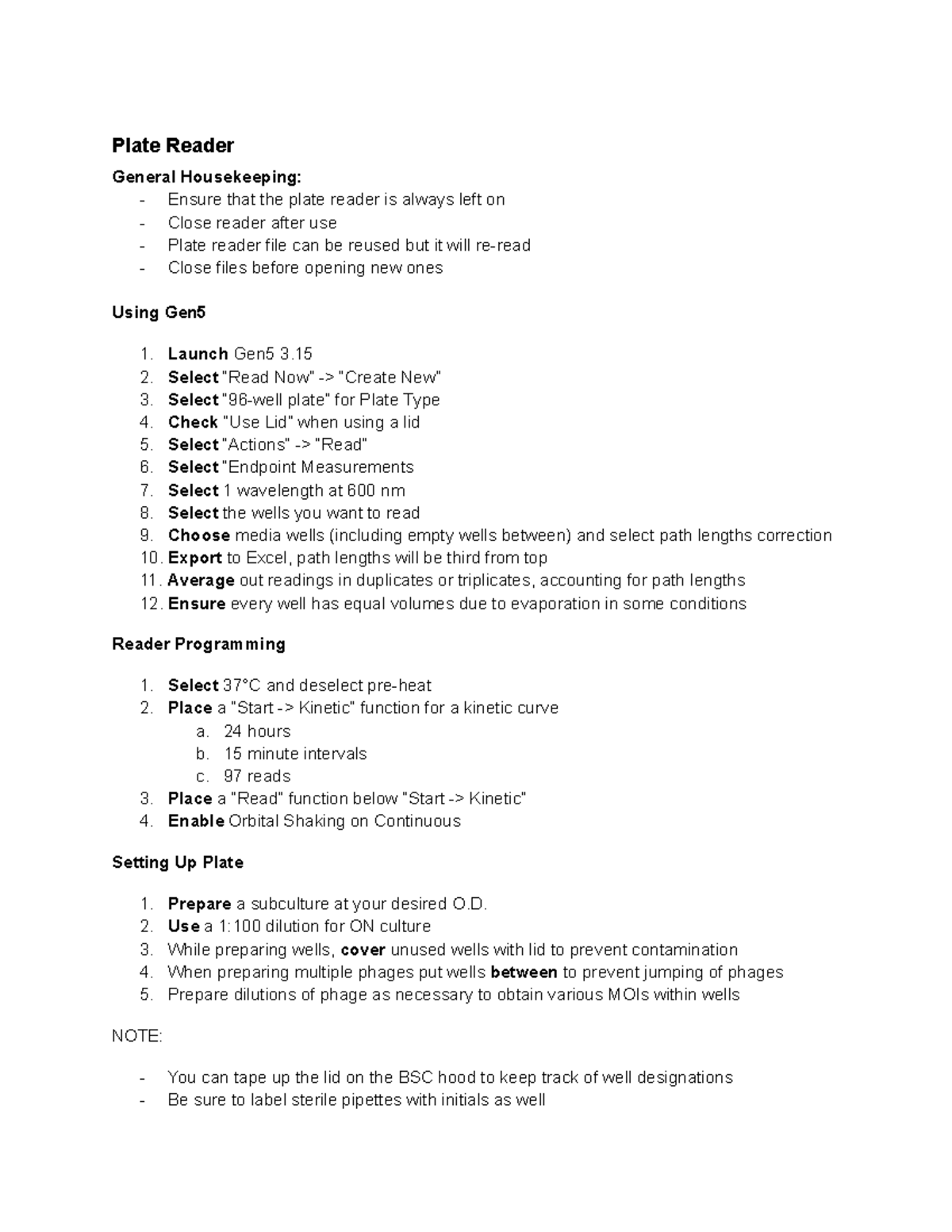 LAB Protocol - Phage Propagation Techniques and Plate Reader Use - Studocu