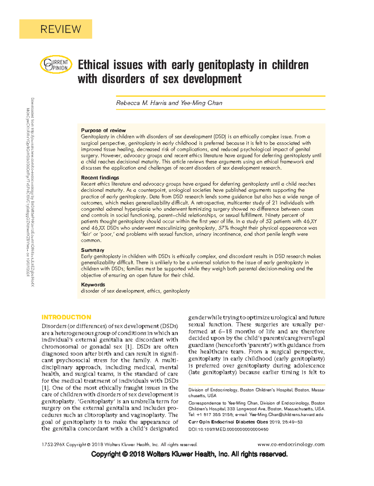 Ethical Challenges of Early Genitoplasty in Children with DSDs (CME ...