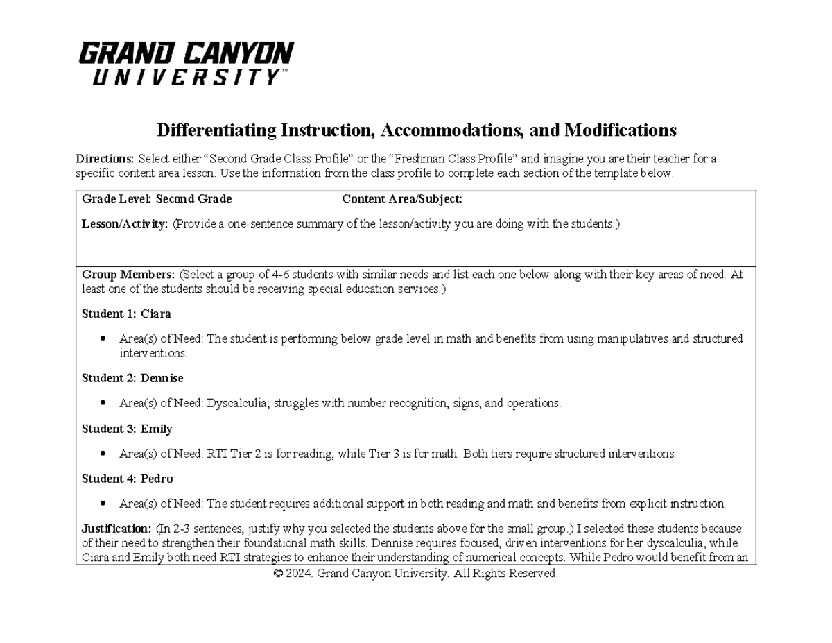 SPD-200 RS T6 Final Exam: Differentiating Instruction for 2nd Grade ...
