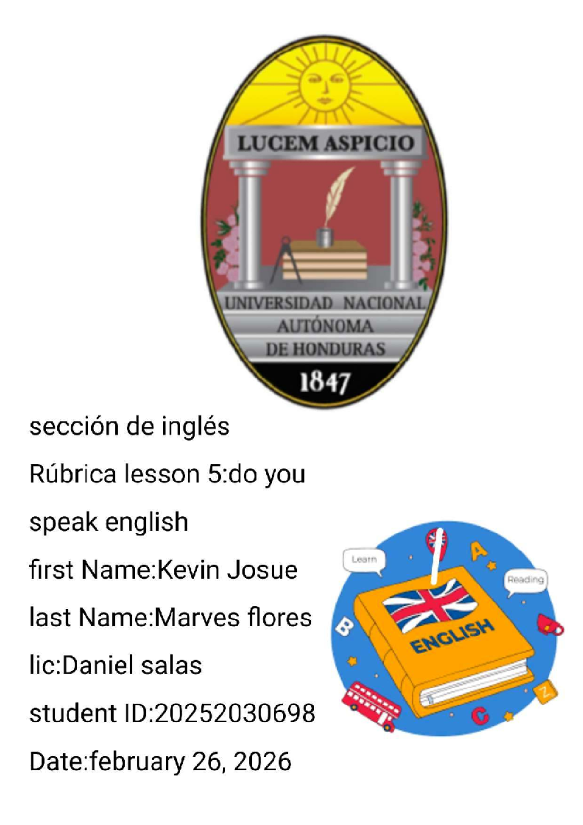 LUCEM ASPICIO UNAH 1847: Lesson 5 - Do You Speak English? - Studocu