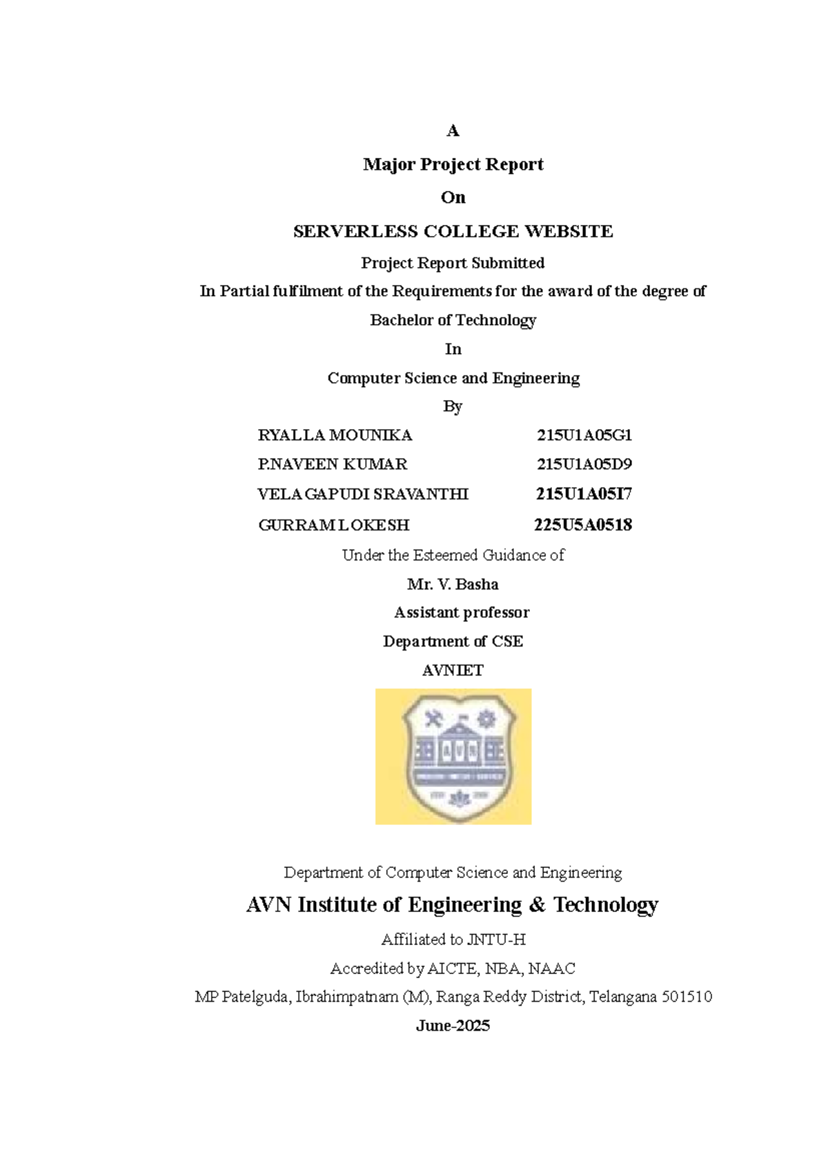 Serverless College Website Project Report - B.Tech CSE - Studocu