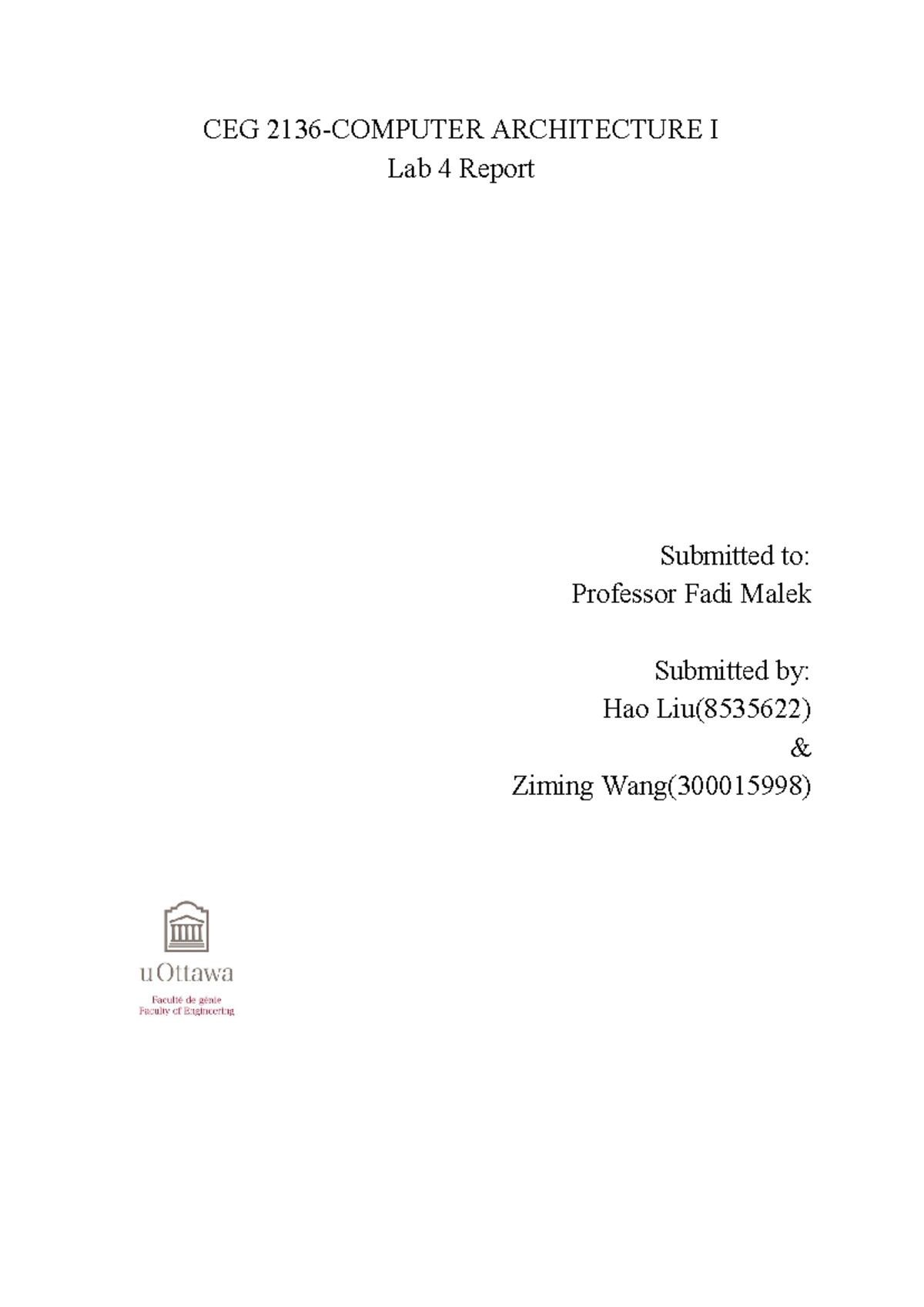CEG 2136-lab4 - lab4 of ceg 2136 of the University of ottawa - CEG 2136-COMPUTER ARCHITECTURE I ...