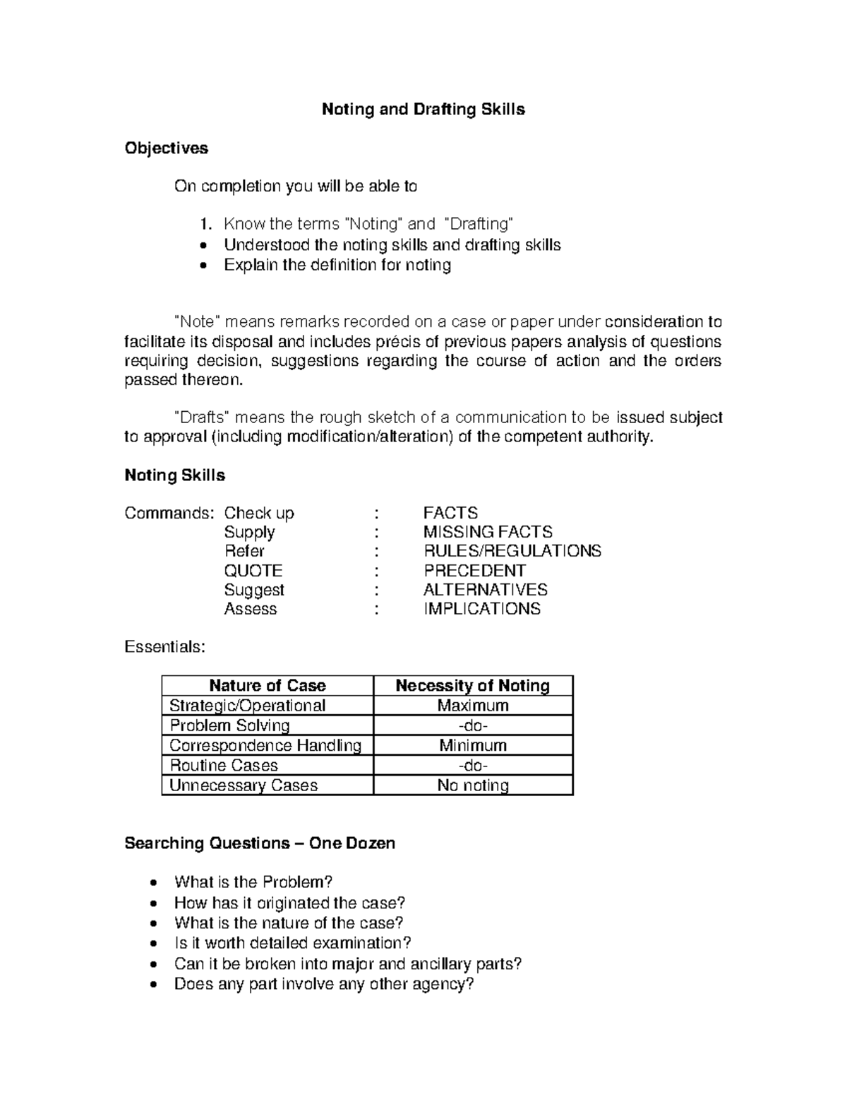 Noting and Drafting Skills Overview: Key Concepts and Techniques - Studocu