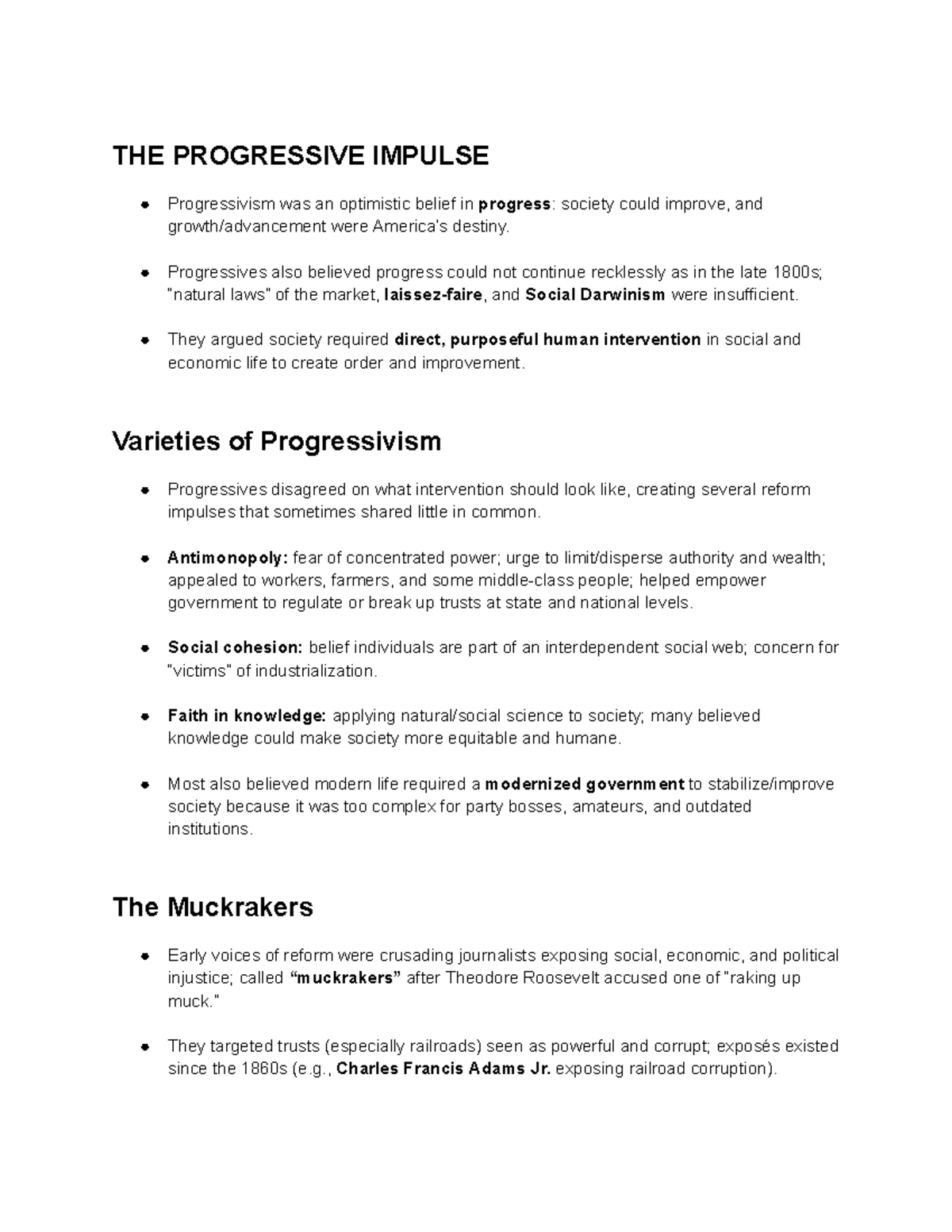 Chapter 20 Notes: The Progressive Impulse in American History - Studocu
