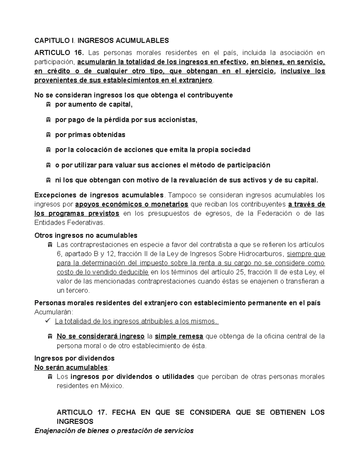 Resumen del Artículo 76 de la Ley de ISR - Capítulo IX - Studocu