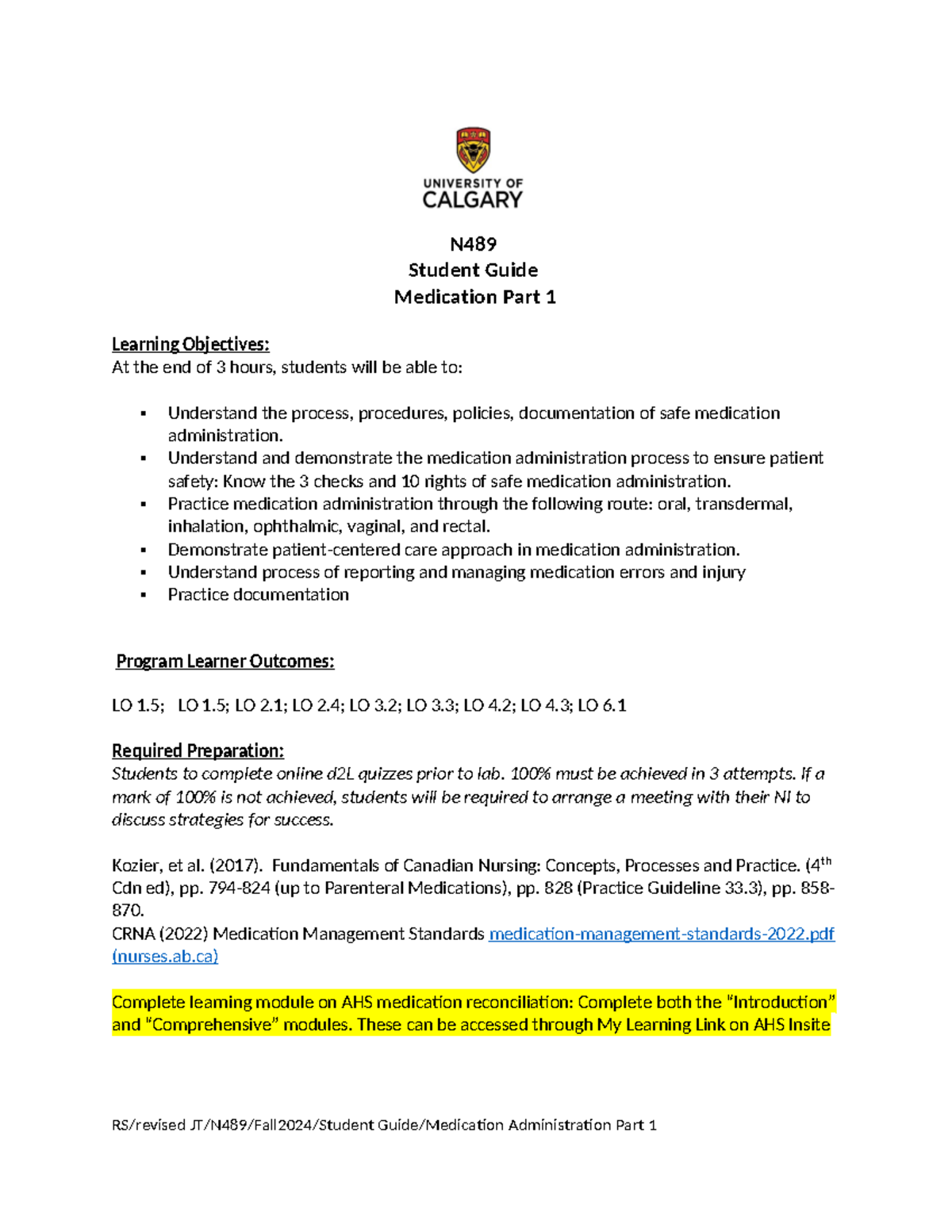 F2025 Week 4 Student Guide: Medication Administration Part 1 - Studocu