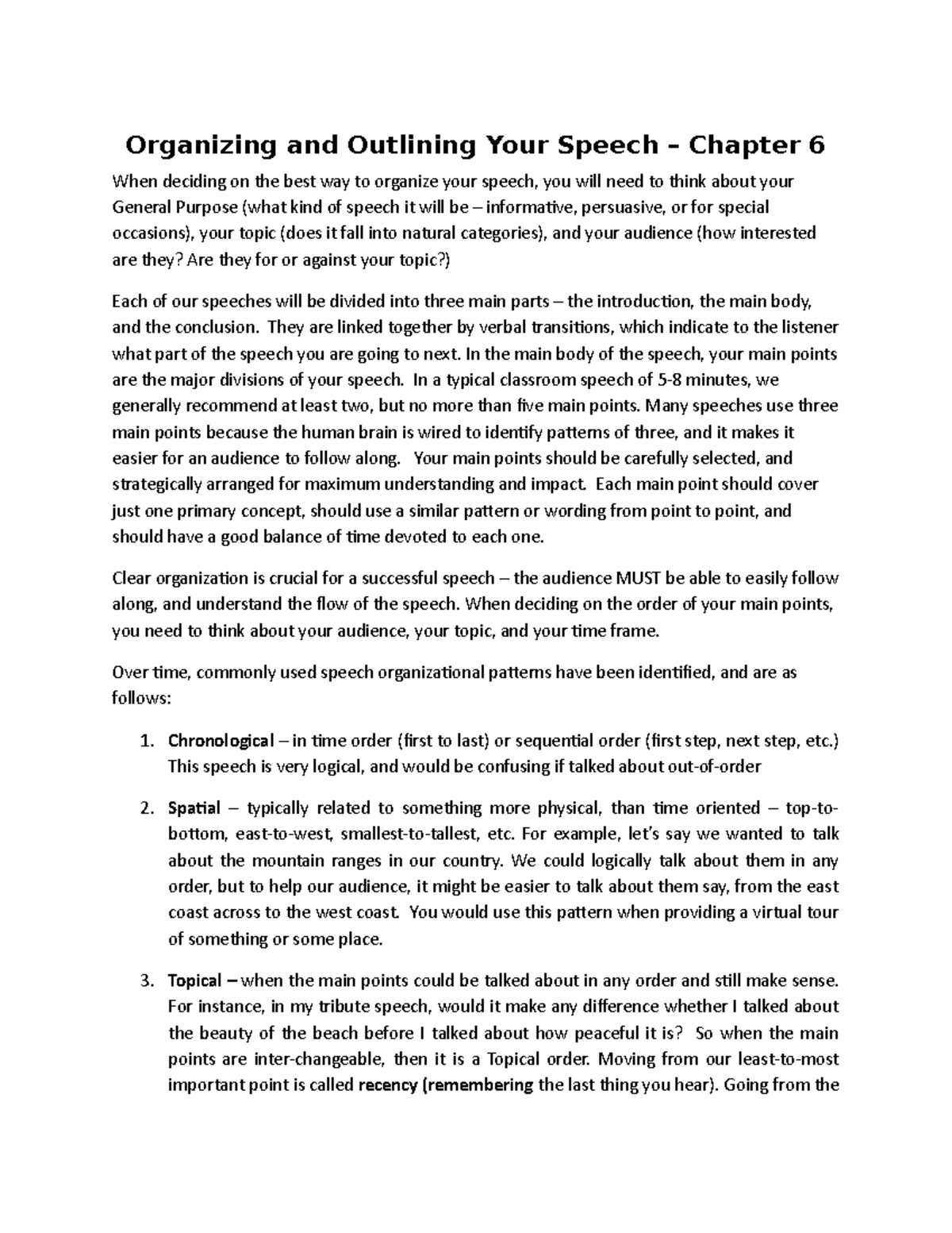 Public Speaking 101: Organizing & Outlining Your Speech - Ch. 6 - Studocu