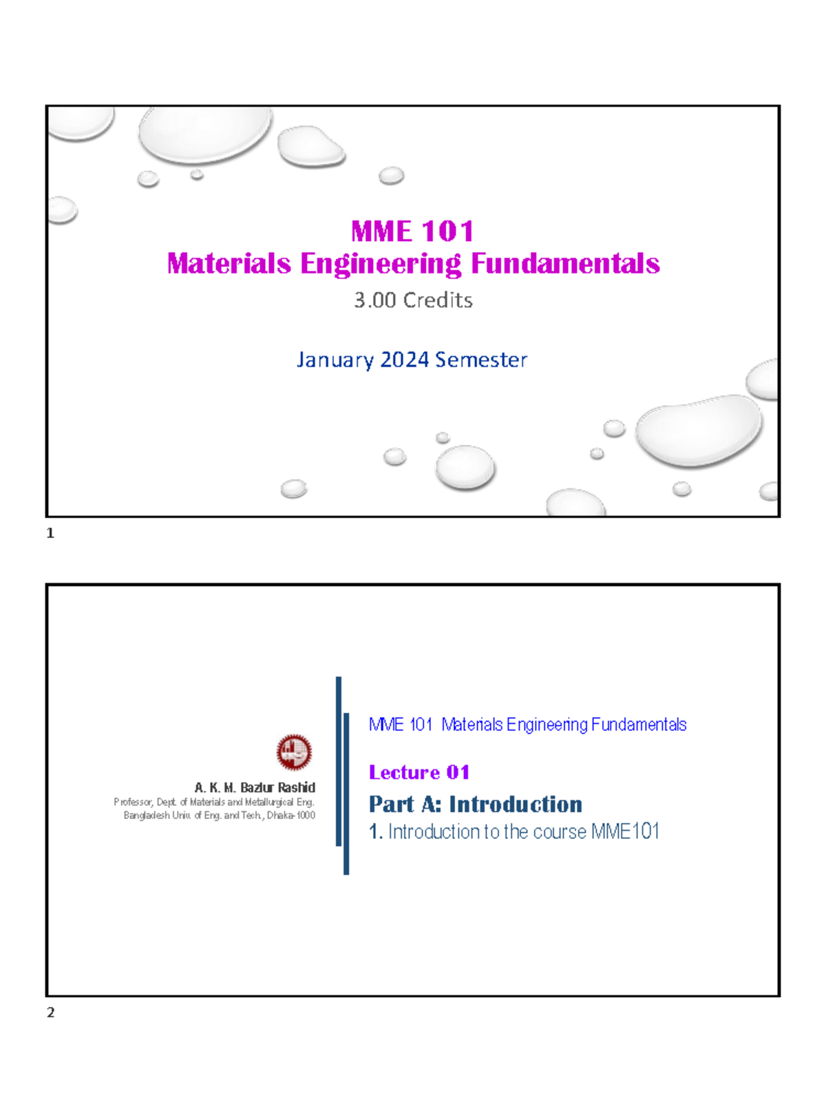 Lec 01: Intro to MME101 - Fundamentals of Materials Engineering - Studocu