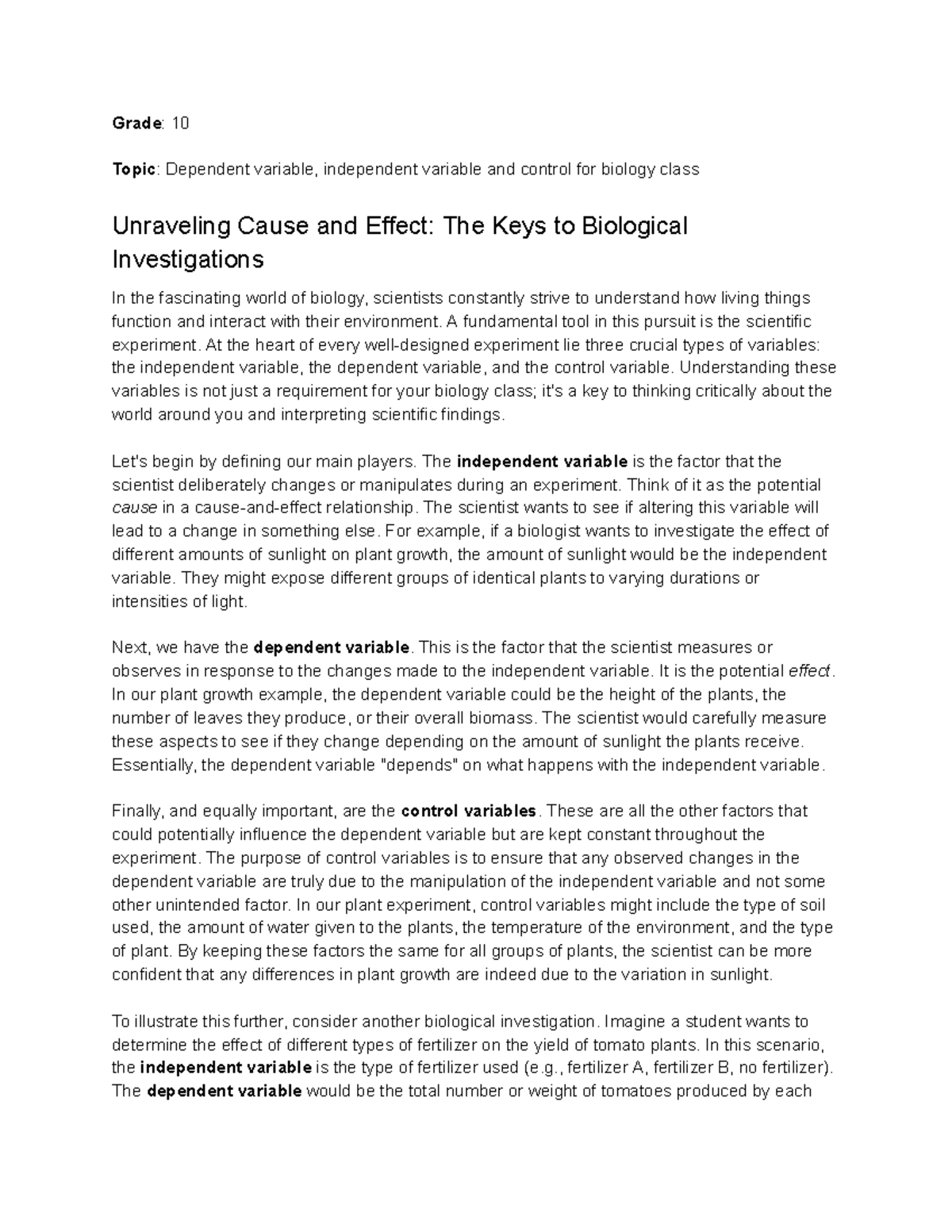 Understanding Variables in Biology: Independent, Dependent & Control ...
