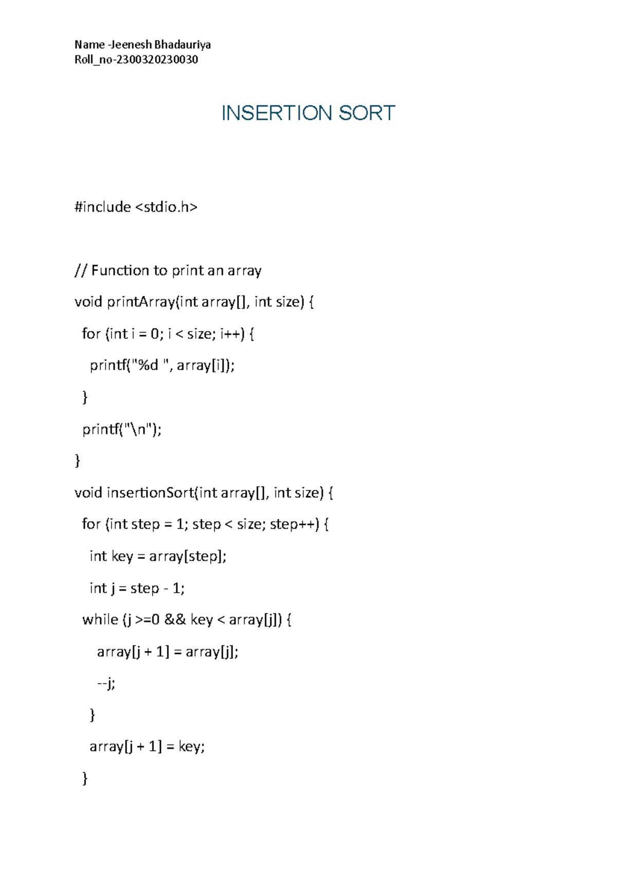 DAA - Sorting Algorithms: Insertion, Merge, Quick, and Counting Sort ...