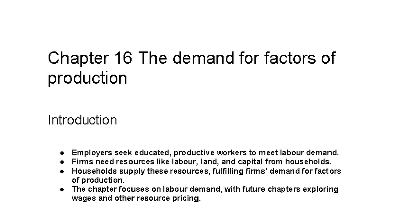 Chapter 16: Demand for Factors of Production in Economics - Studocu