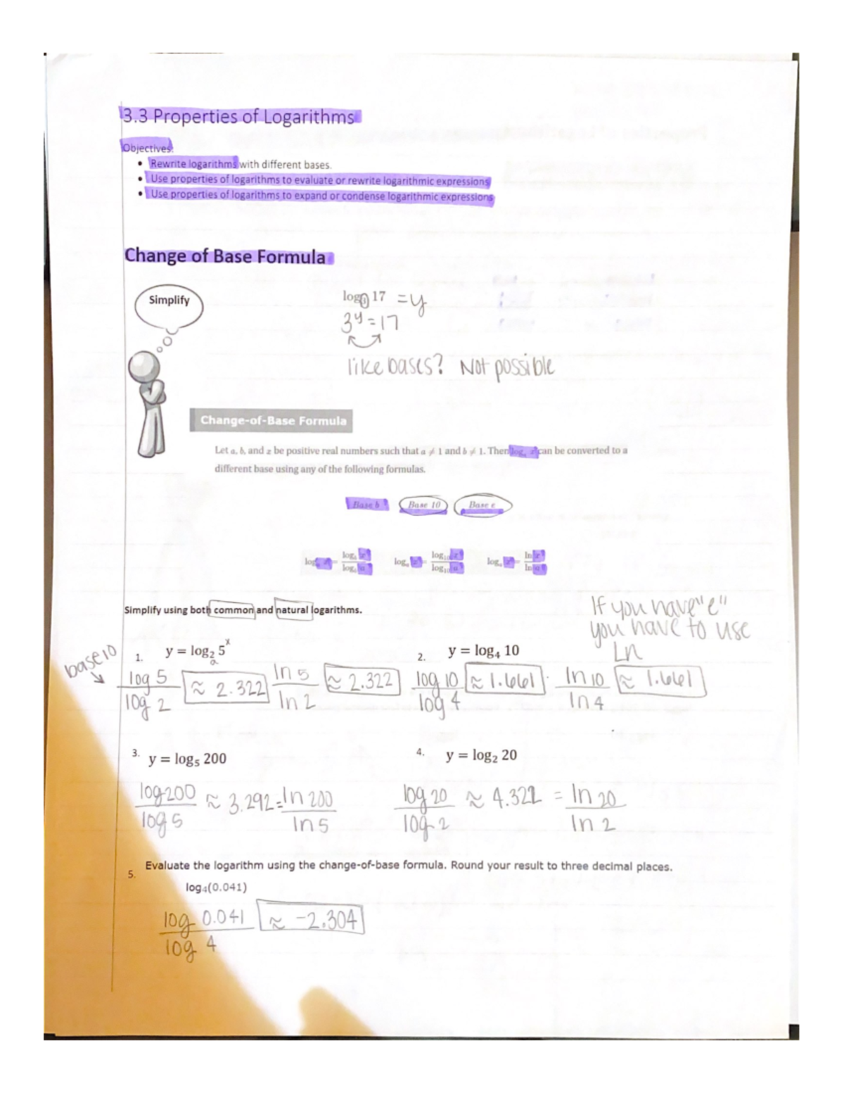 3.3 Notes - properties of logarithms - Studocu