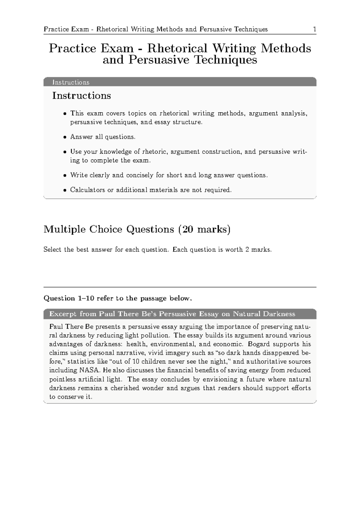 SAT Essay: Rhetorical Writing & Persuasive Techniques Practice Exam ...