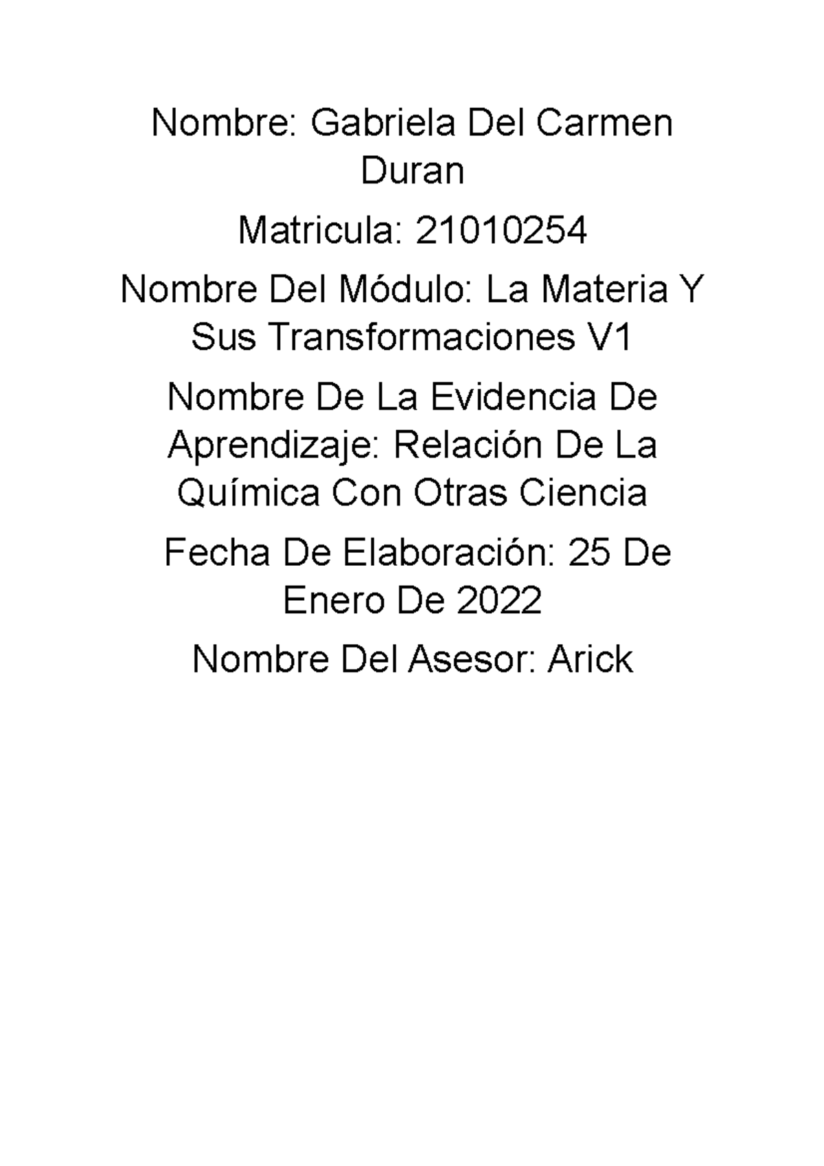 De Del Carmen Relacion n jj bdsj ds - Nombre: Gabriela Del Carmen Duran ...