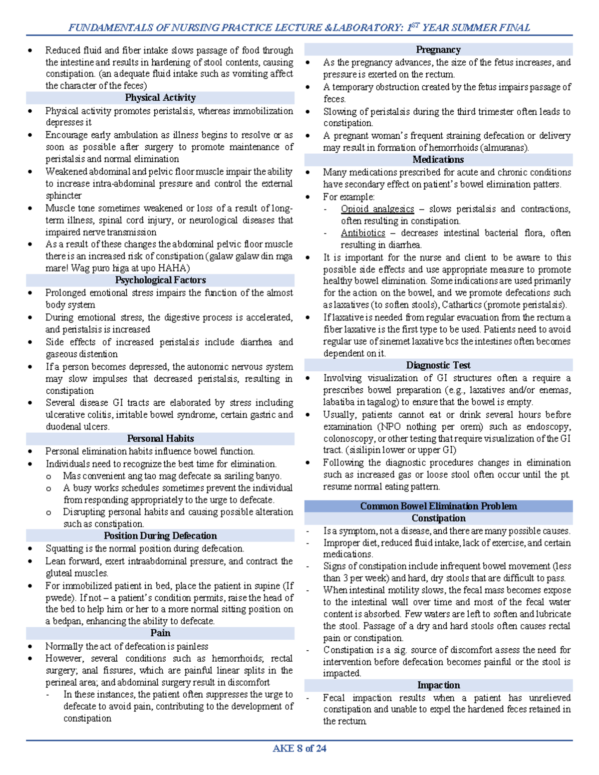 NURS 101: Small Intestine & Bowel Elimination - Final Exam Notes - Studocu