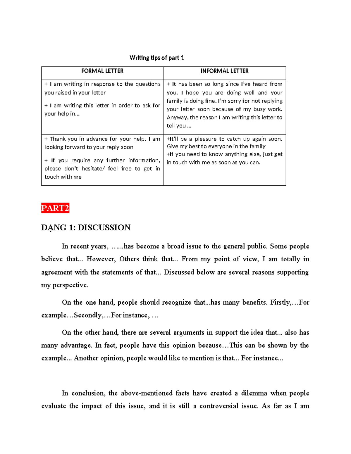 Mẫu-essay - VsTep - Writing tips of part 1 FORMAL LETTER INFORMAL ...