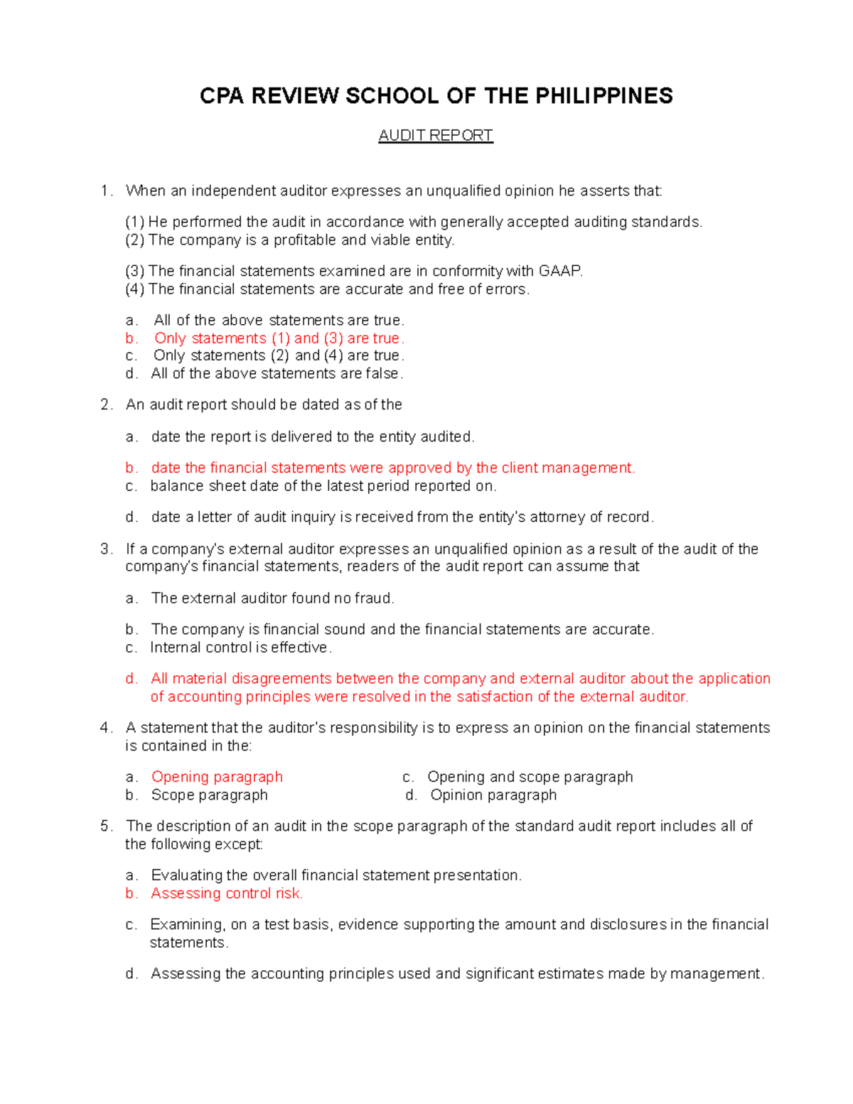 CPA REVIEW SCHOOL OF THE PHILIPPINES AUDIT REPORT STUDY NOTES - Studocu