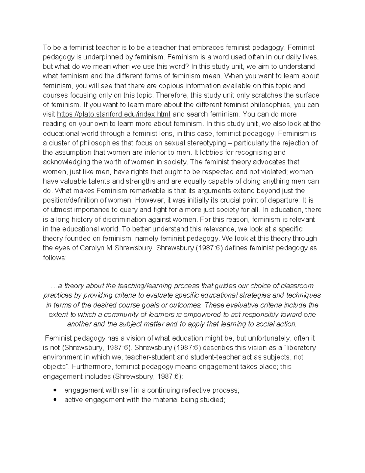 Feminist Pedagogy: Understanding Feminism in Education (UTEW 4 & 5 ...