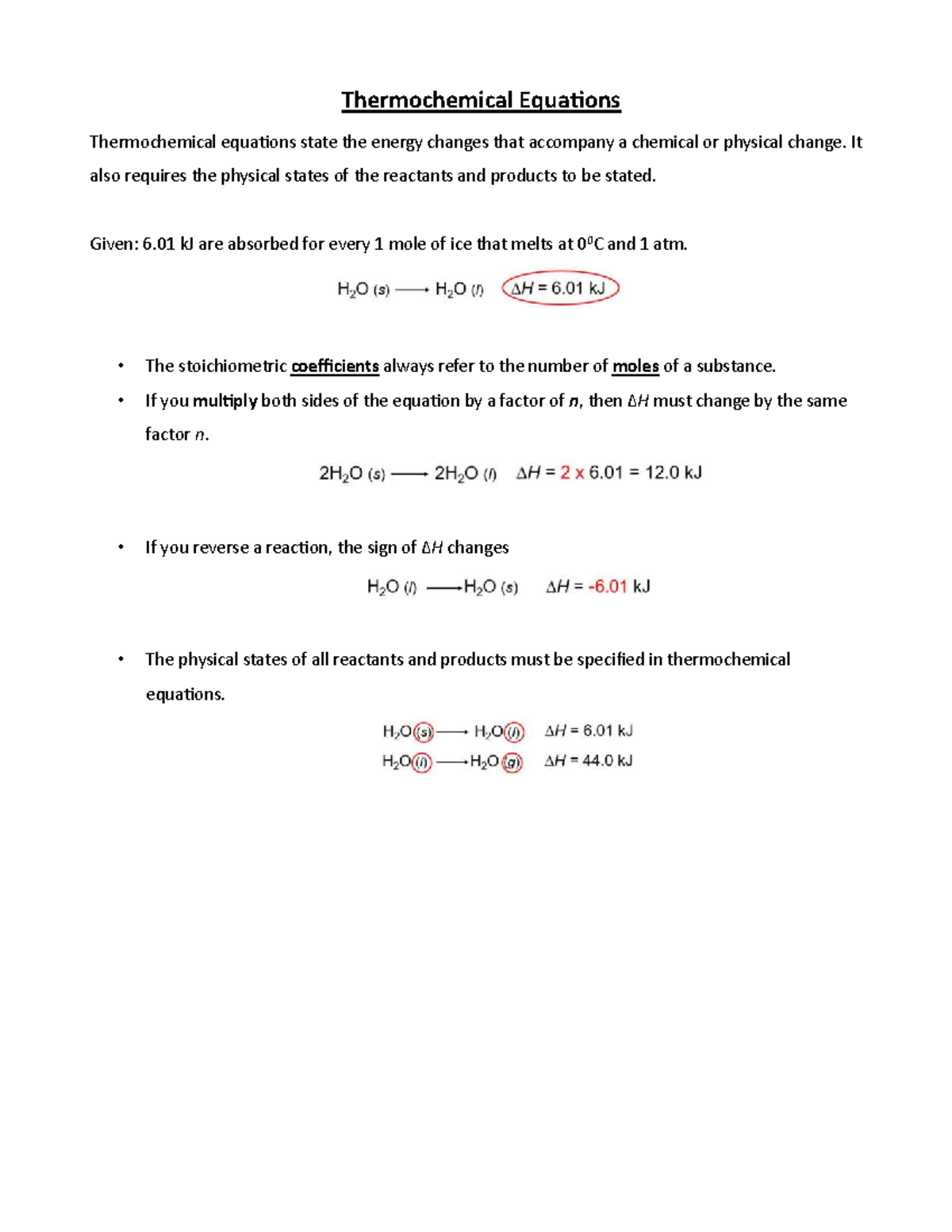 Thermochemical Equations: Energy Changes in Reactions and States - Studocu