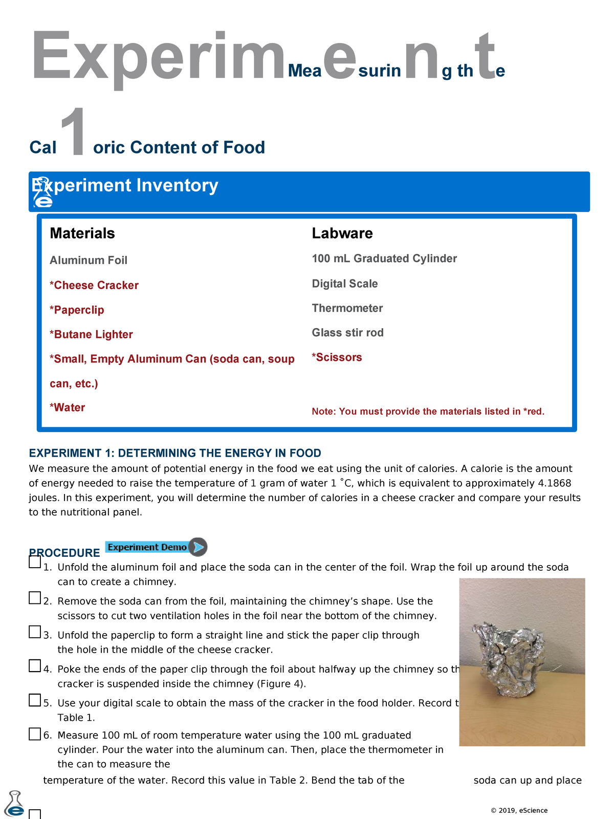 Experiment 1: Measuring Energy Content in Food (Lab 13) - Studocu