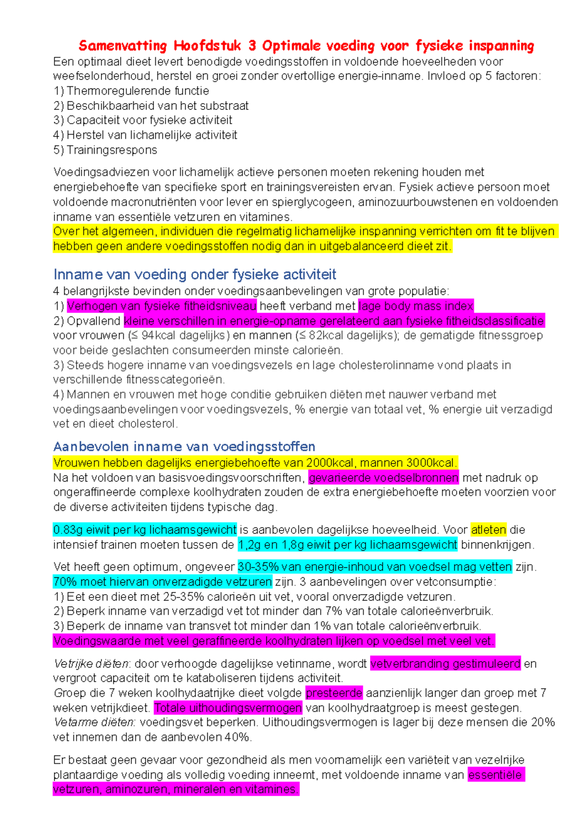 Hoofdstuk 3 - Optimalisatie van Voeding bij Fysieke Inspanning ...