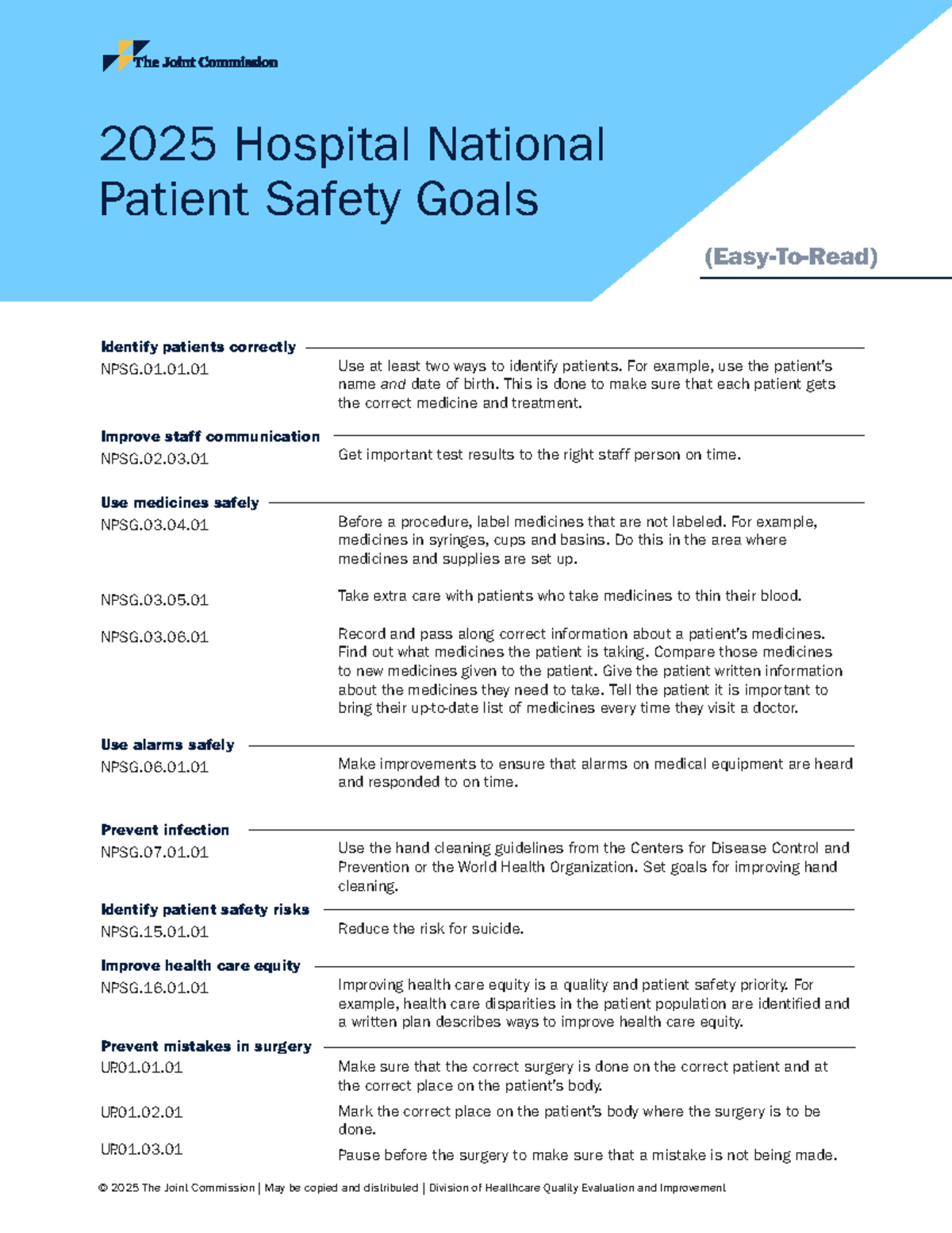 2025 Hospital NPSG Simplified Guide for Patient Safety Goals - Studocu