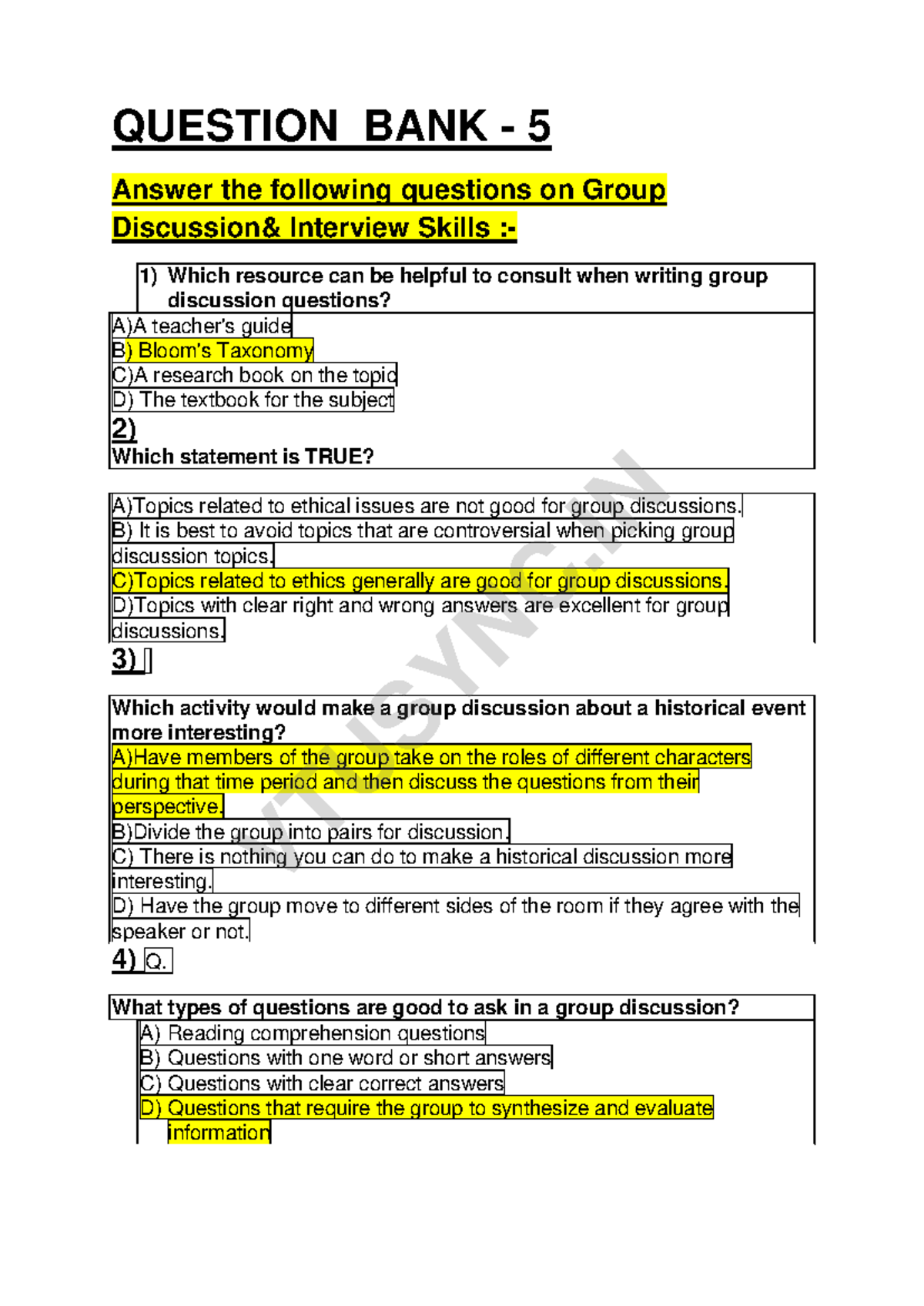 PWS Eng M-5 Group Interview Skills Question Bank - Studocu