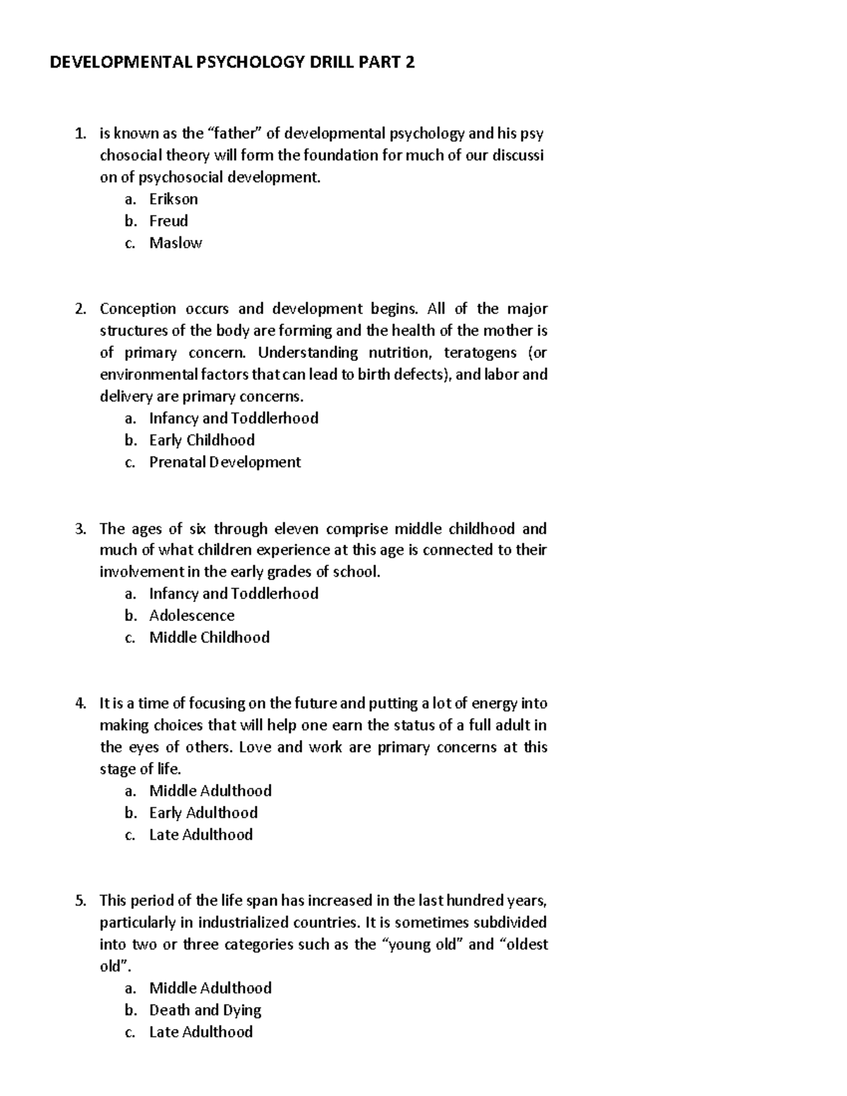 Developmental Psychology Drill 2: Key Concepts & Theories (PSY 101) - Studocu