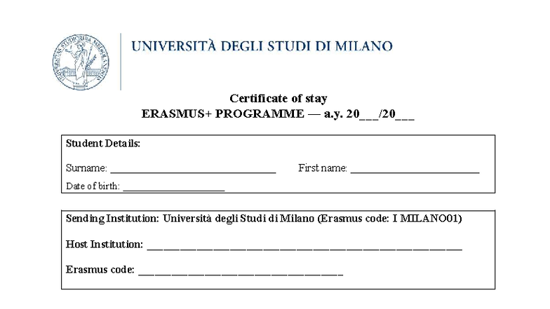 Erasmus Certificate of stay 1 - Certificate of stay ERASMUS+ PROGRAMME ...