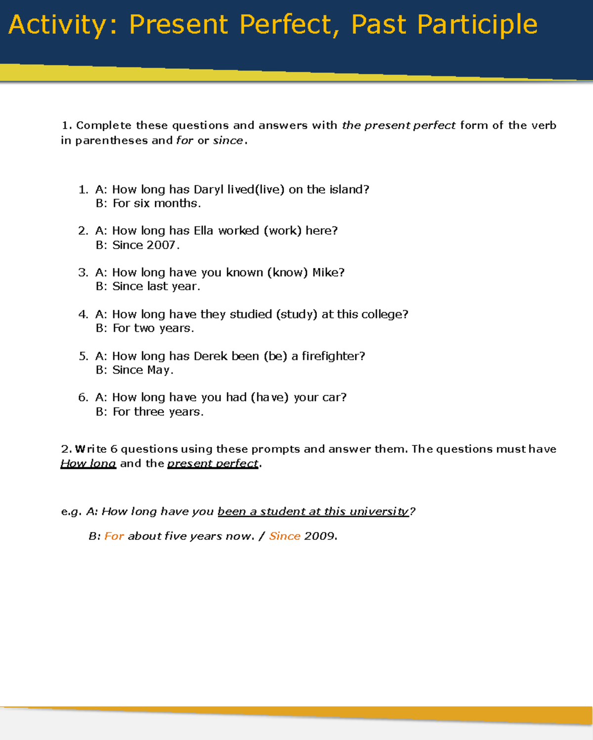 Activity: Present Perfect & Past Participle - Producto Integrador 1 ...