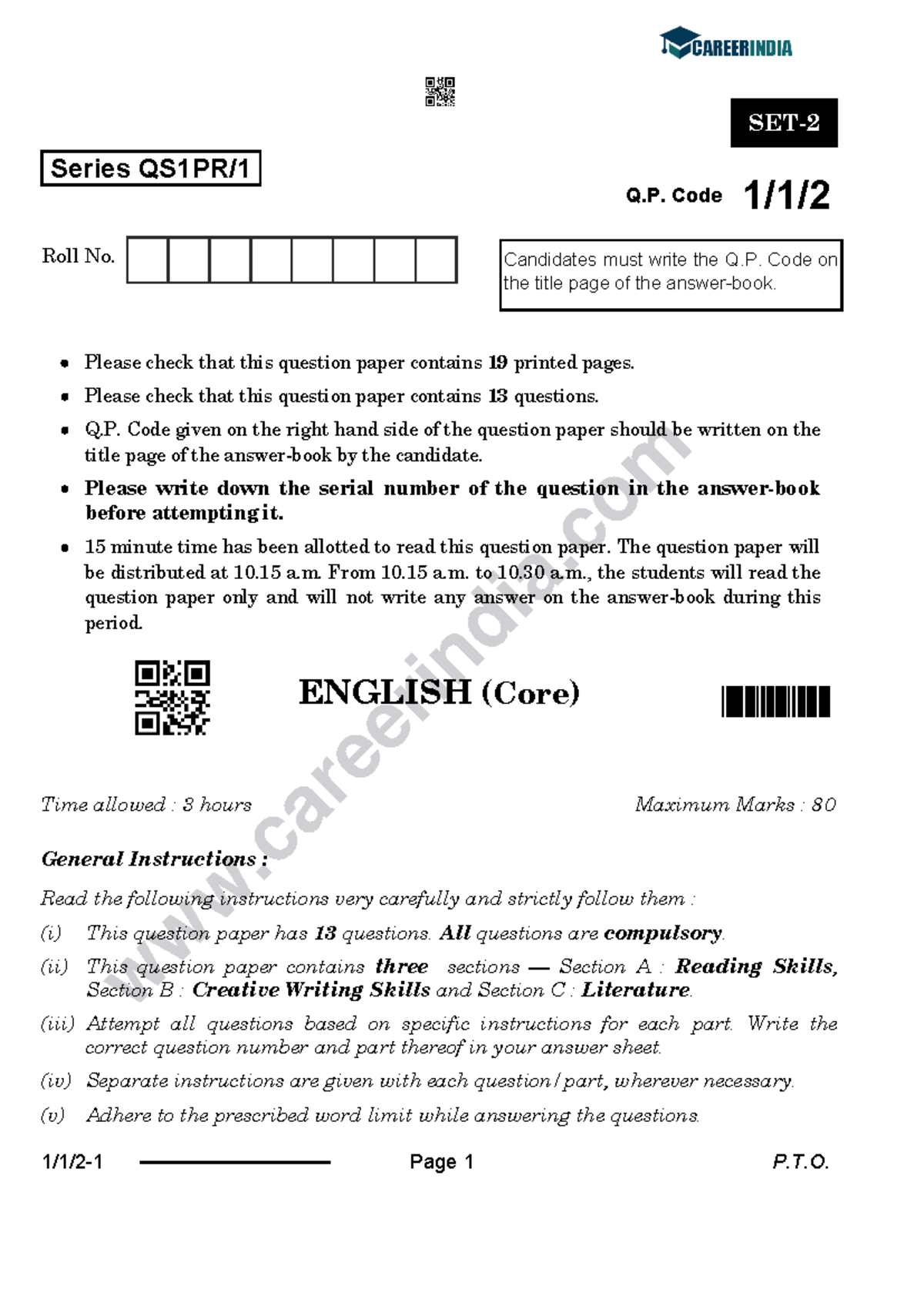 CBSE Class 12 English Core SET - 2 Question Paper 2024 - Studocu