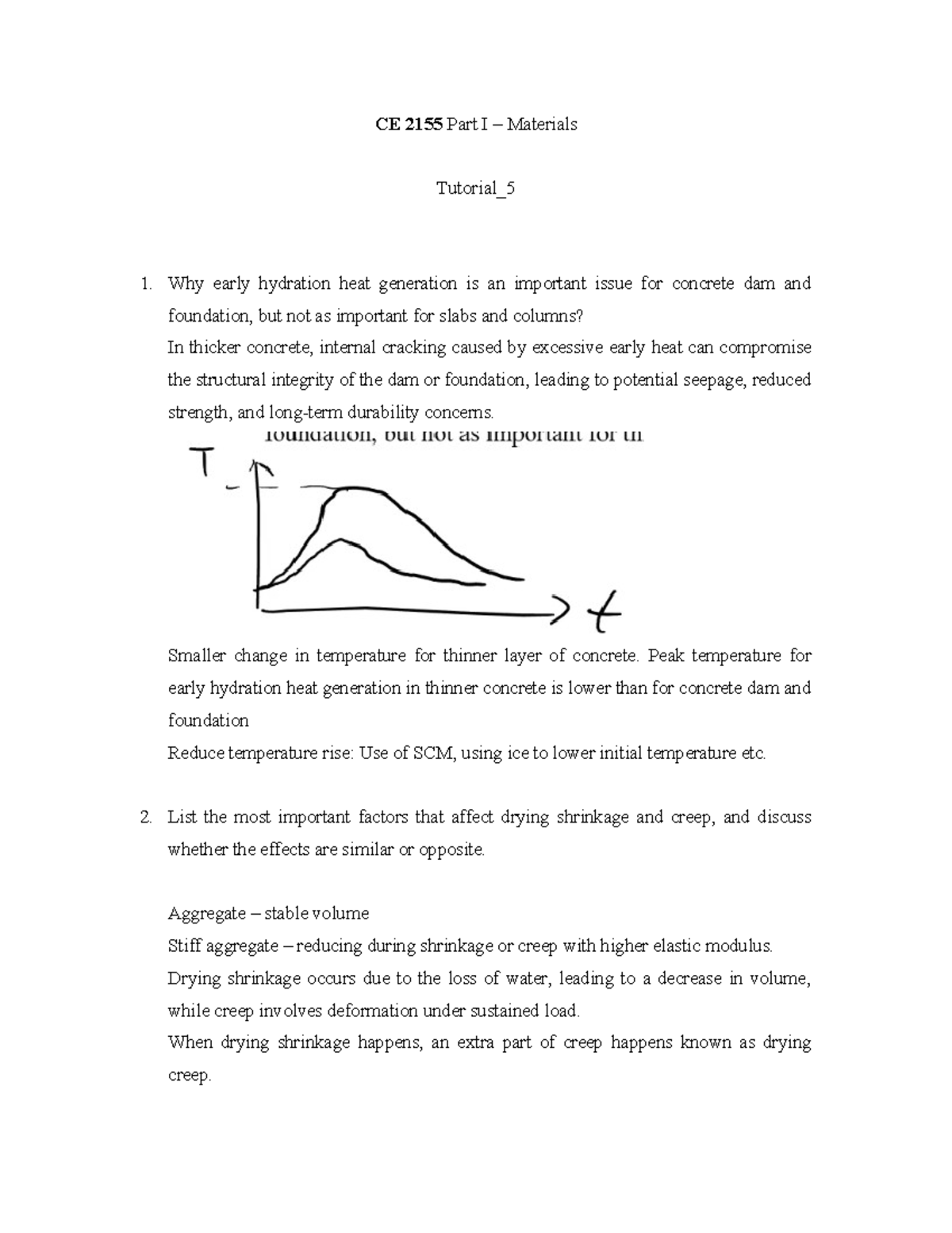 CE2155 tutorial 5 - CE 2155 Part I – Materials Tutorial_ Why early hydration heat generation is ...