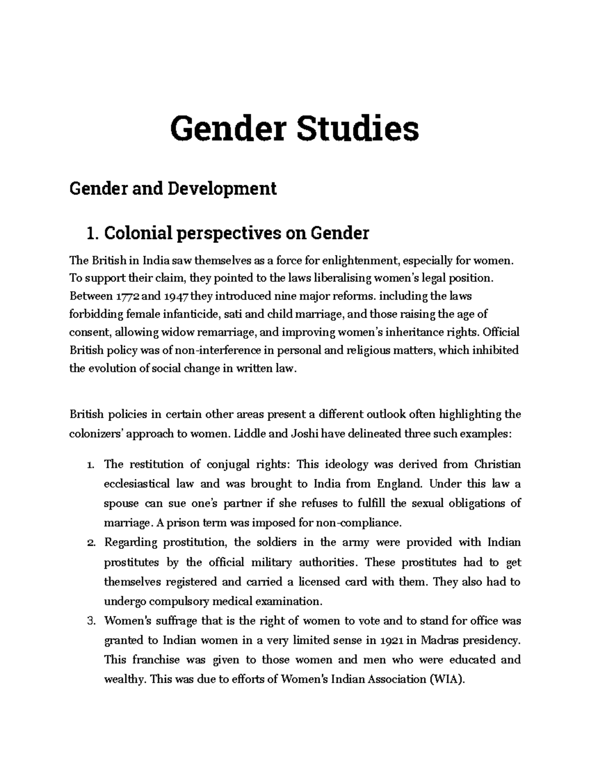 Gender Studies: Colonial and Capitalistic Perspectives on Development ...