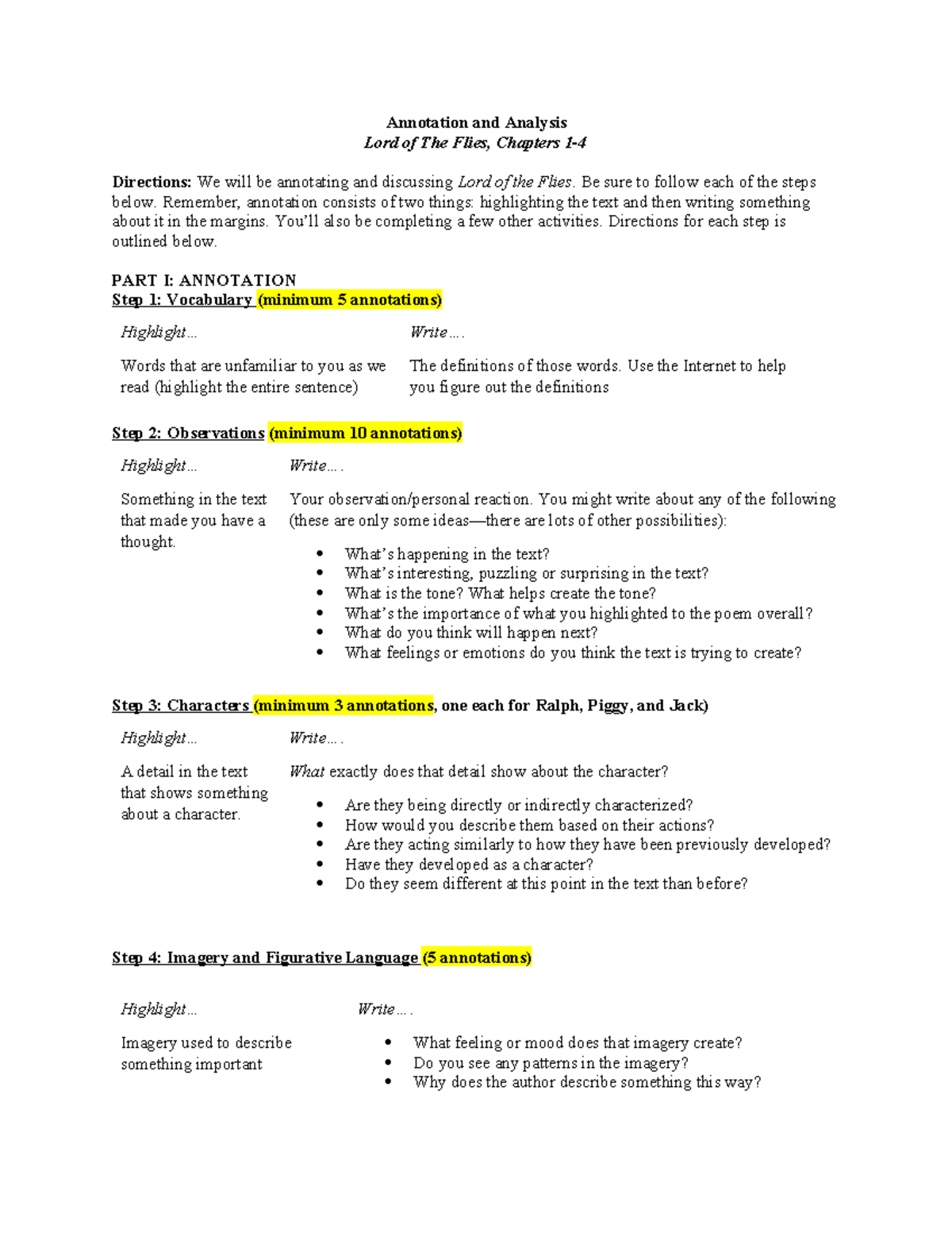 LOTF Annotation Activity: Analyzing Chapters 1-3 in Detail - Studocu