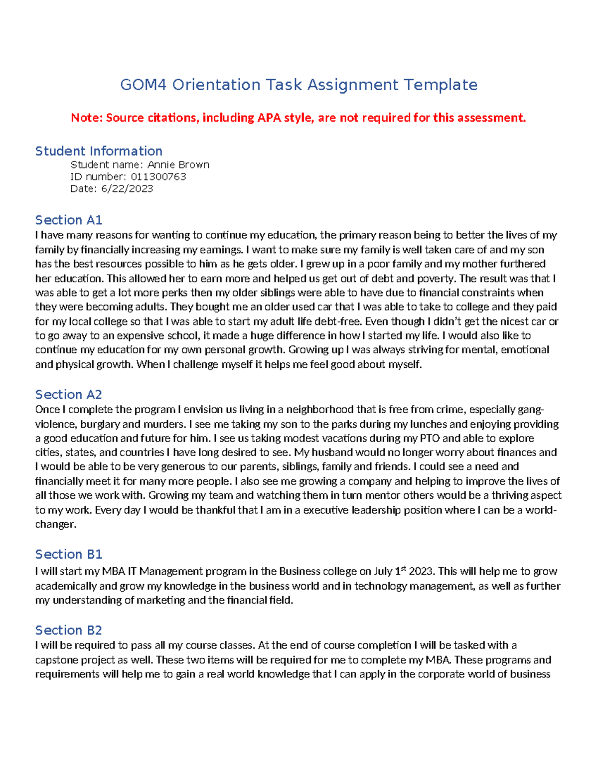 Annie Brown Orientation Task Template - Copy - GOM4 Orientation Task Assignment Template Note ...