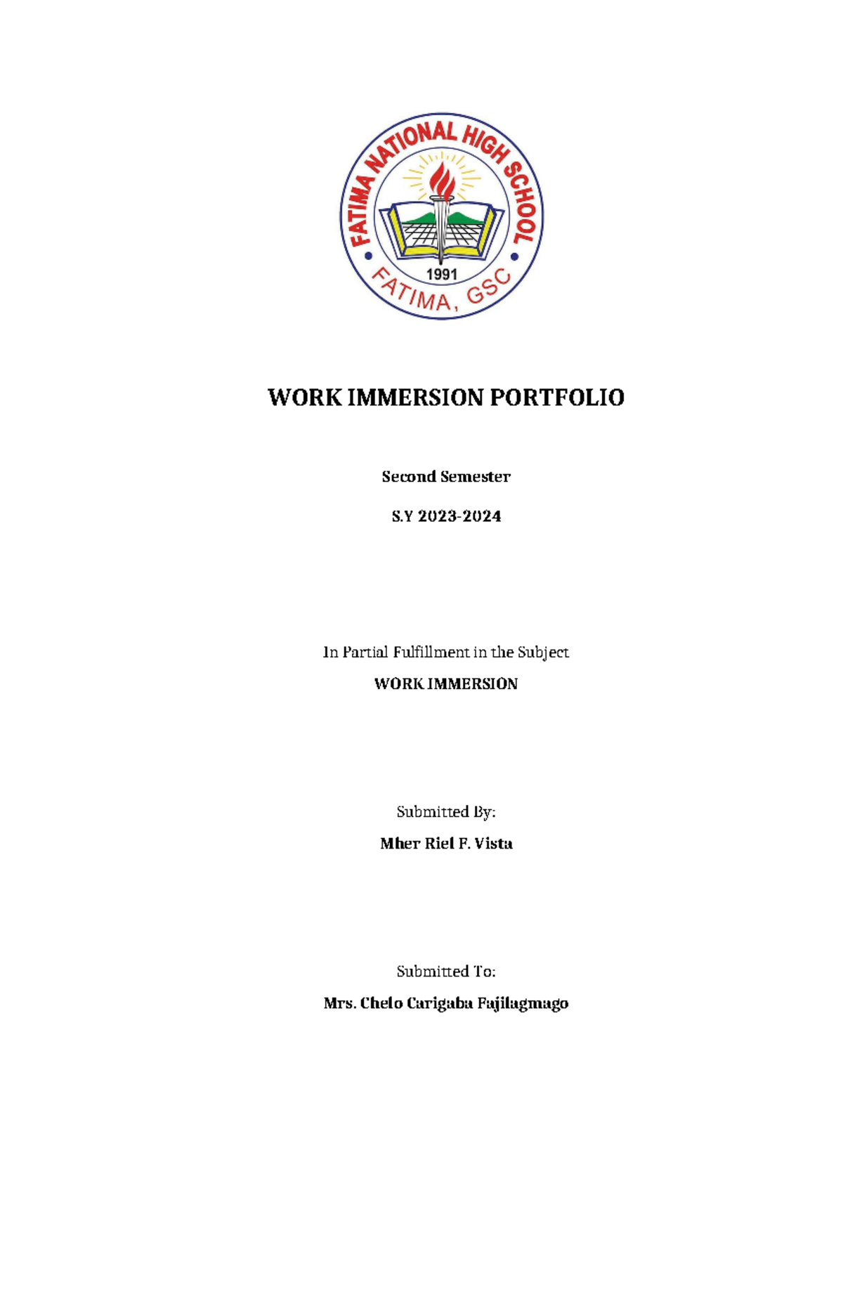 WORK Immersion Portfolio - Grade 12 TVL/Food and Beverage Services ...