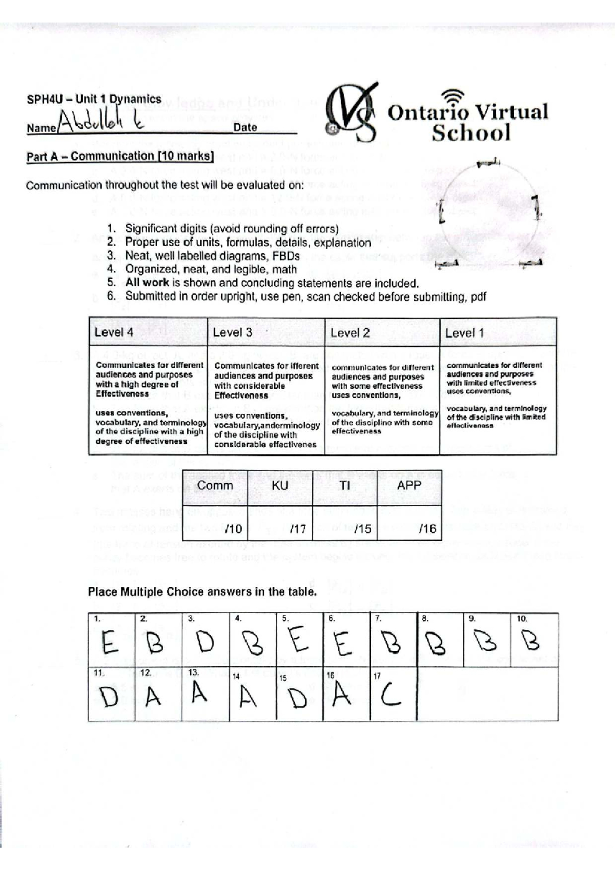 SPH4U Unit 1 Dynamics Test Preparation Guide - Studocu